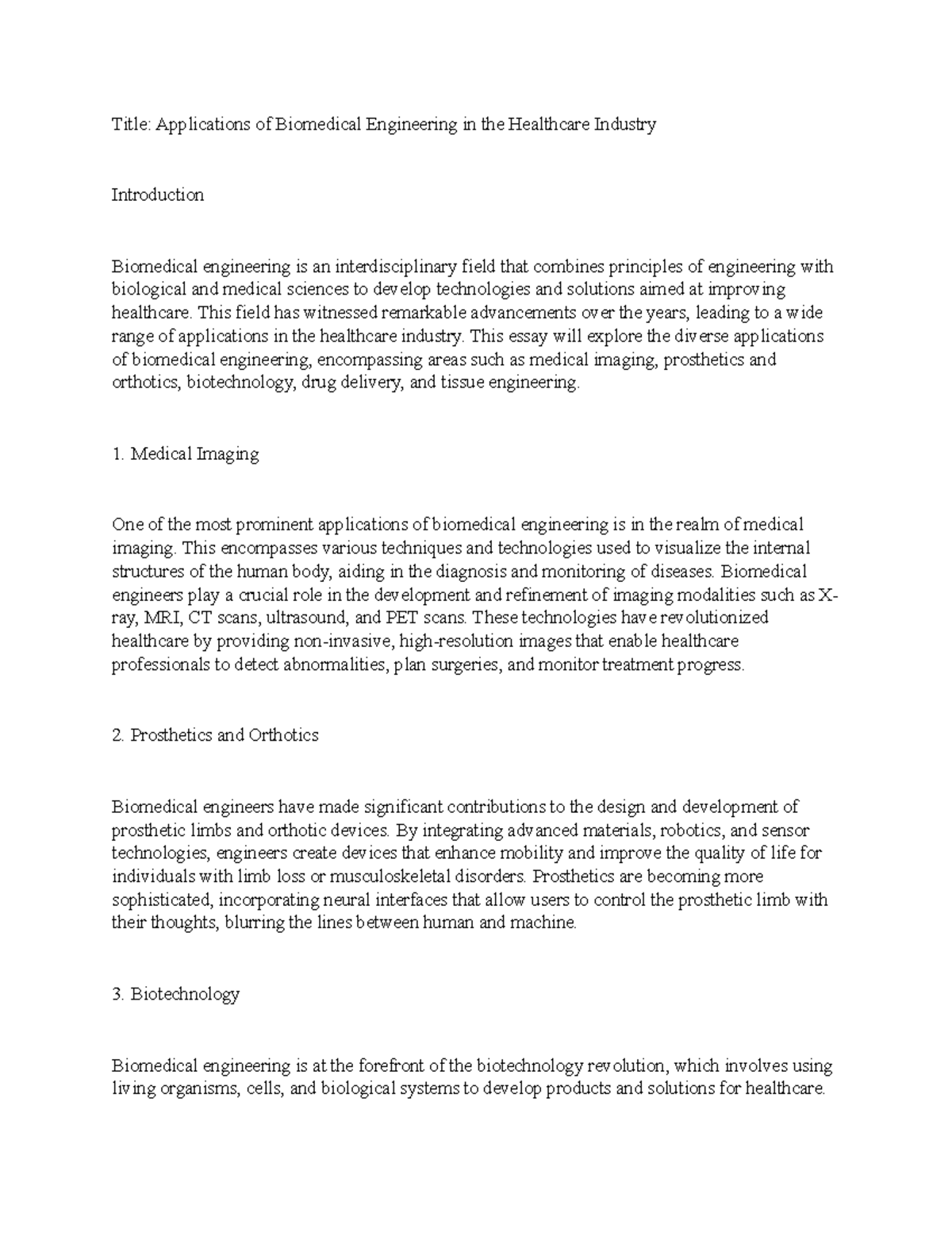 Applications of Biomedical Engineering in the Healthcare Industry ...
