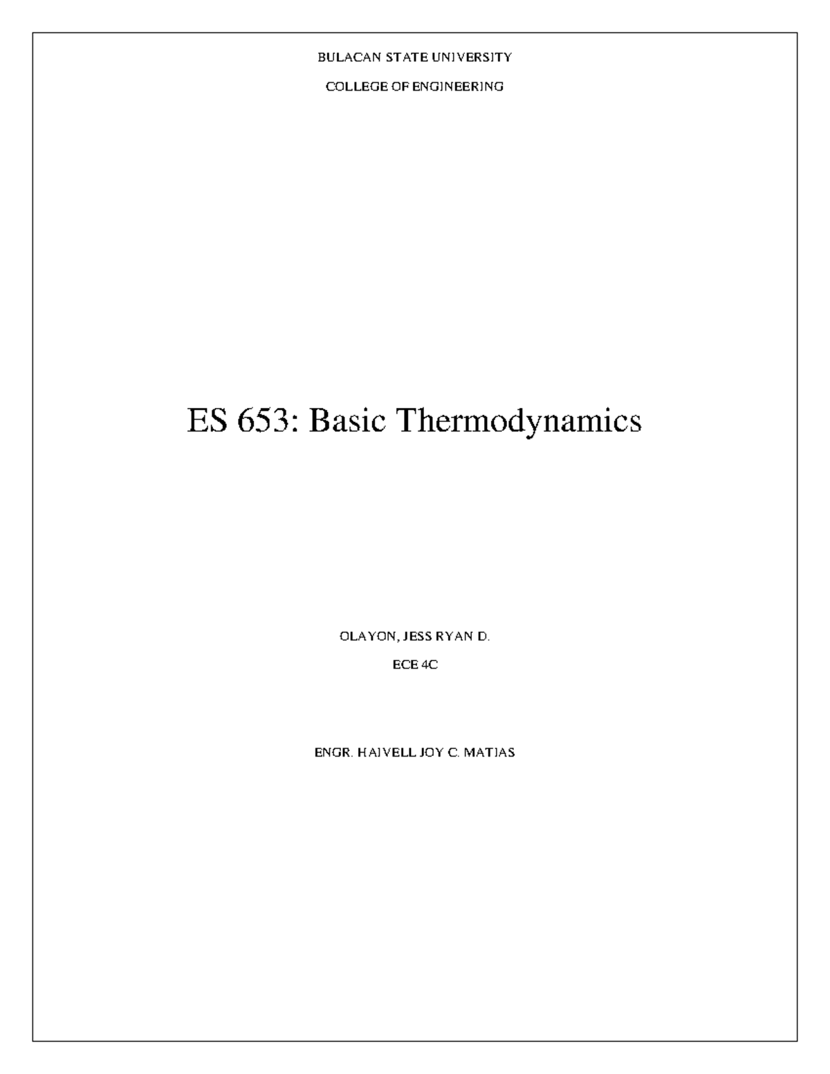 Pdfcoffee - From pdf coffee - BULACAN STATE UNIVERSITY COLLEGE OF ENGINEERING ES 653: Basic ...