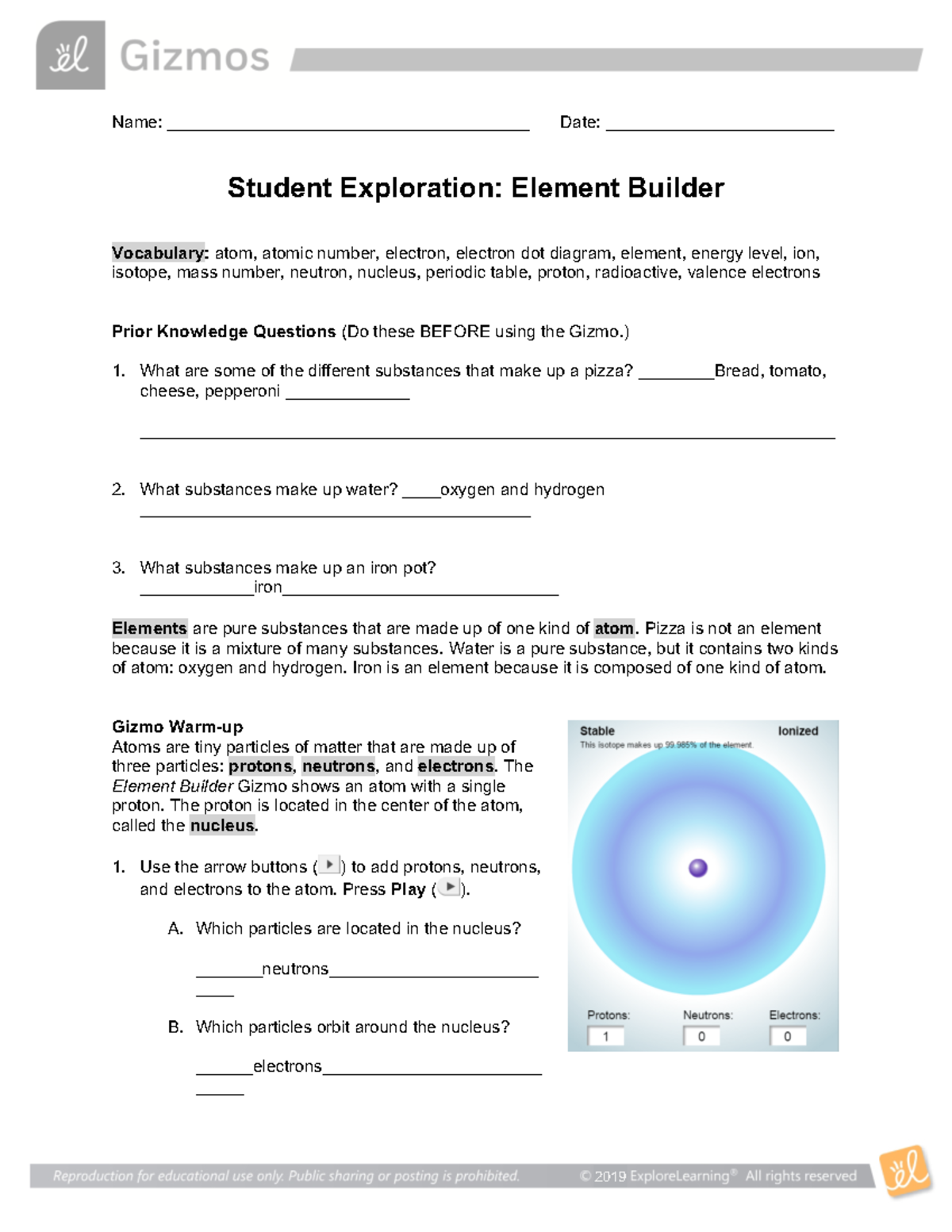 Element Builder SEl - Name: ______________________________________ Date