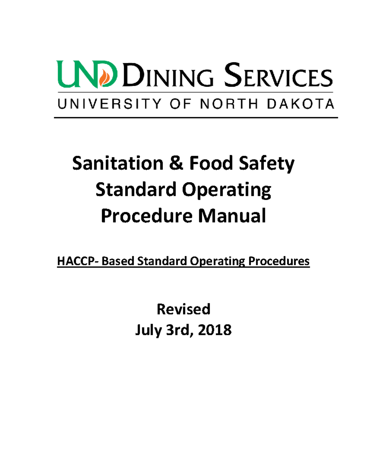 Sanitation and food safety manual standard operating procedures 7 3 18 ...