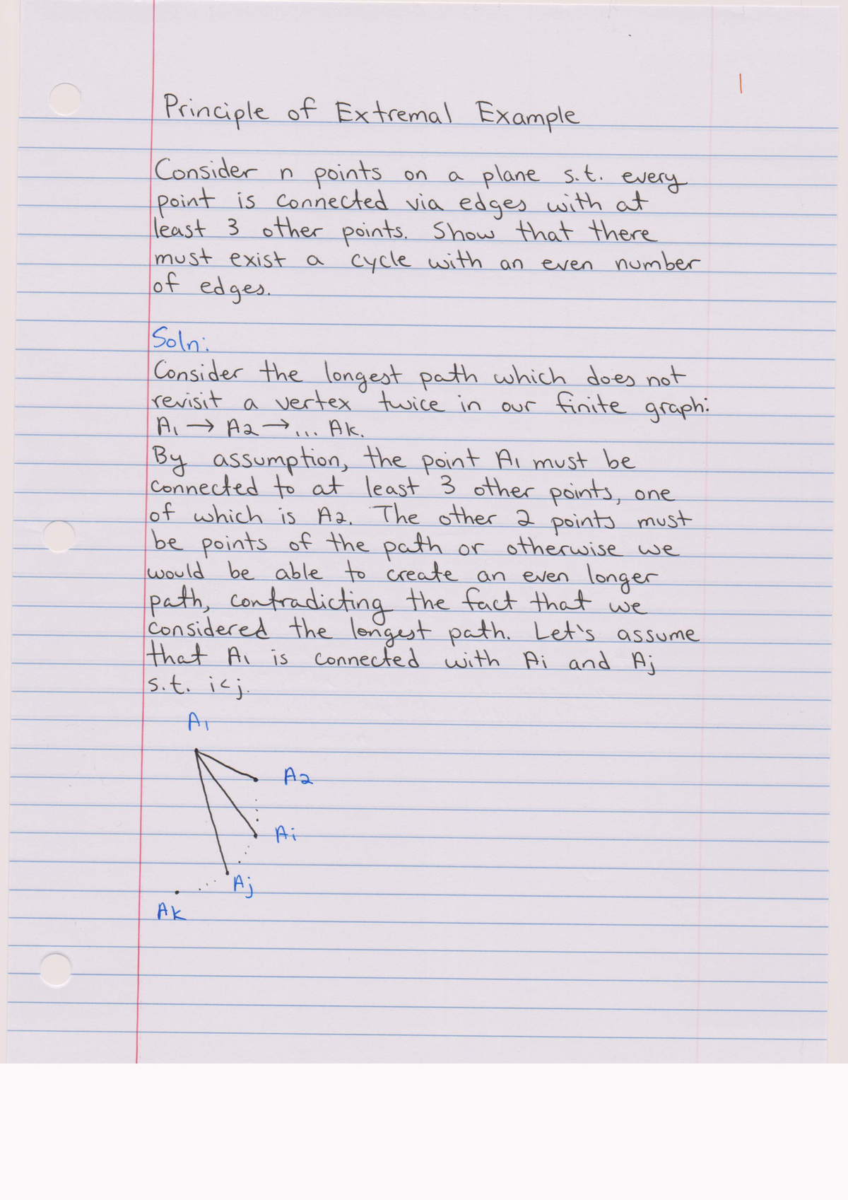Principle of Extremal Example - every point is connected via edges with ...