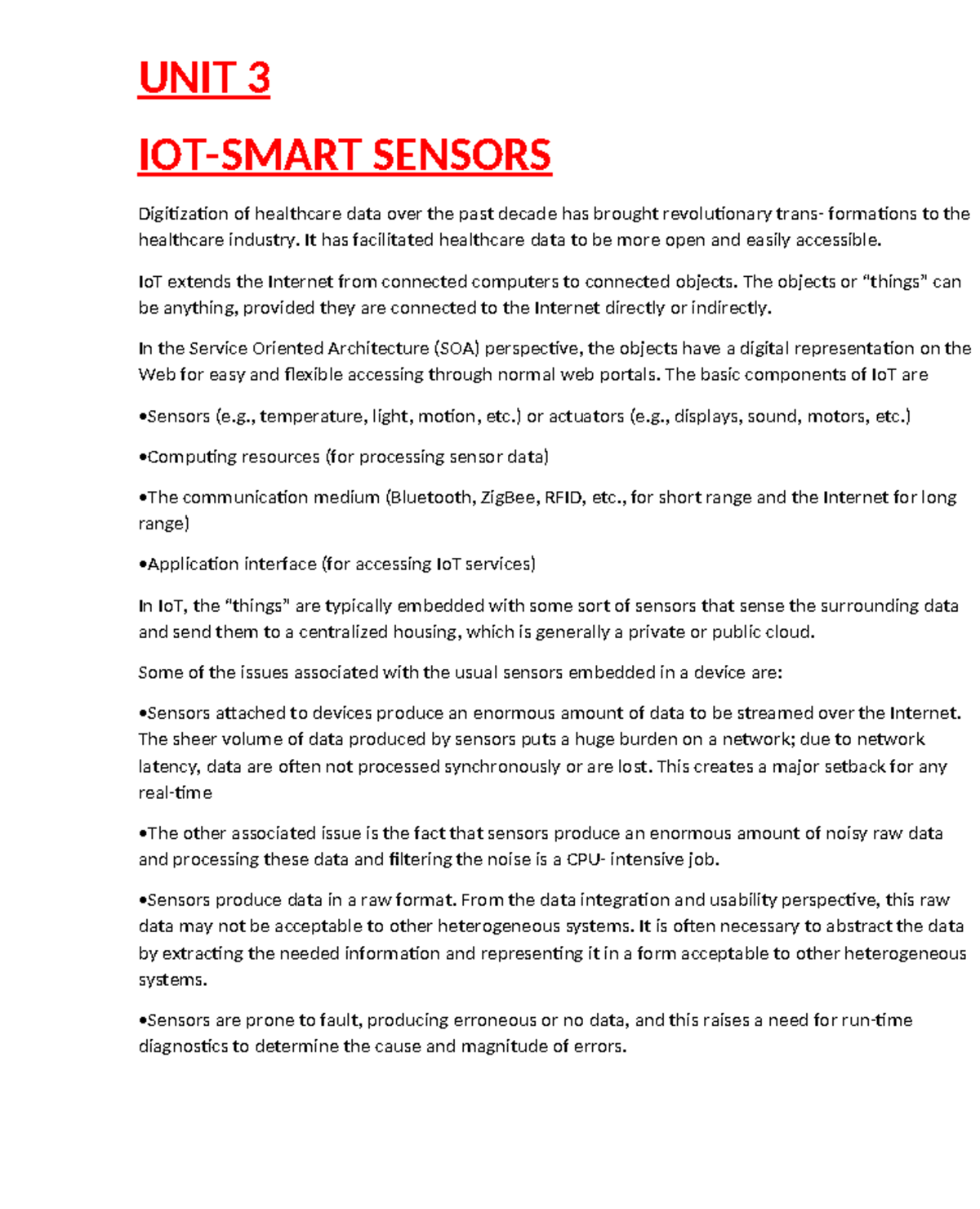 Unit 3-HCM - UNIT 3 IOT-SMART SENSORS Digitization of healthcare data ...