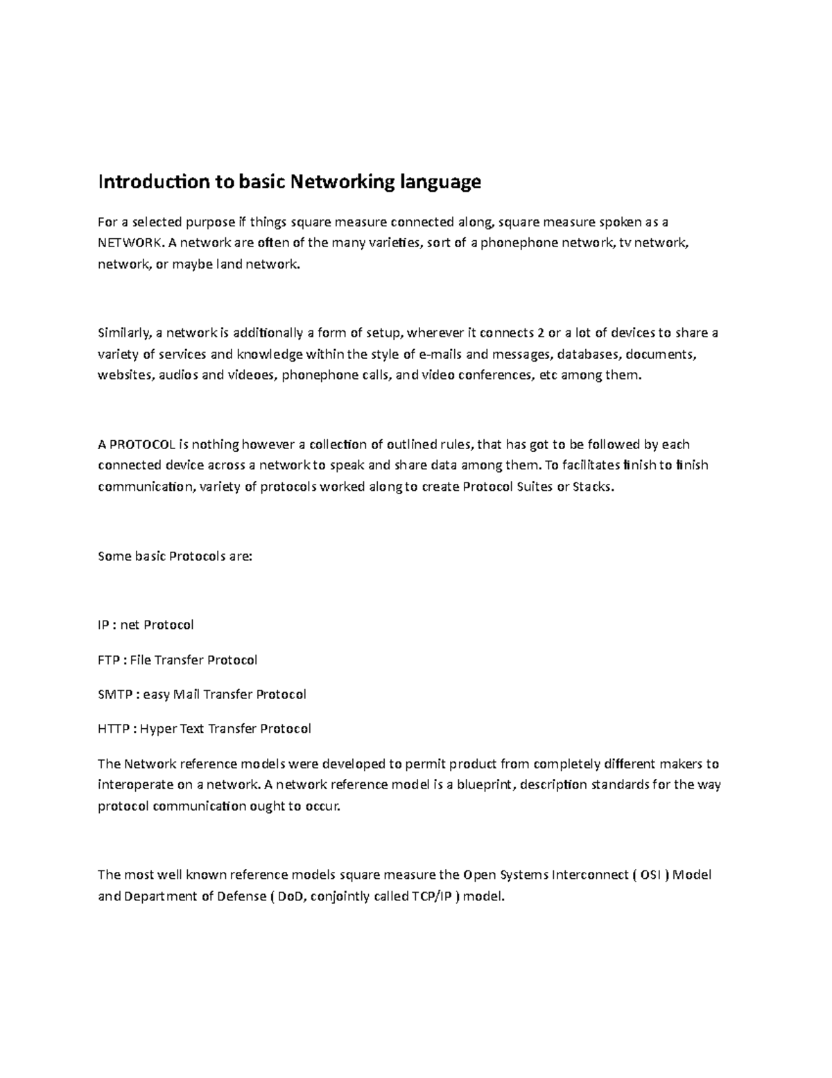 Introduction to basic Networking language - A network are often of the ...