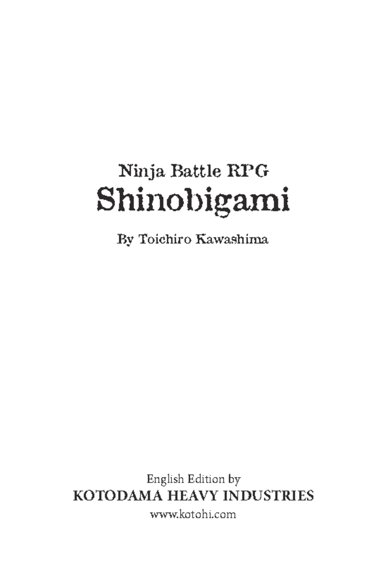 Shinobigami - Core - Shinobi - By Toichiro Kawashima English Edition by ...