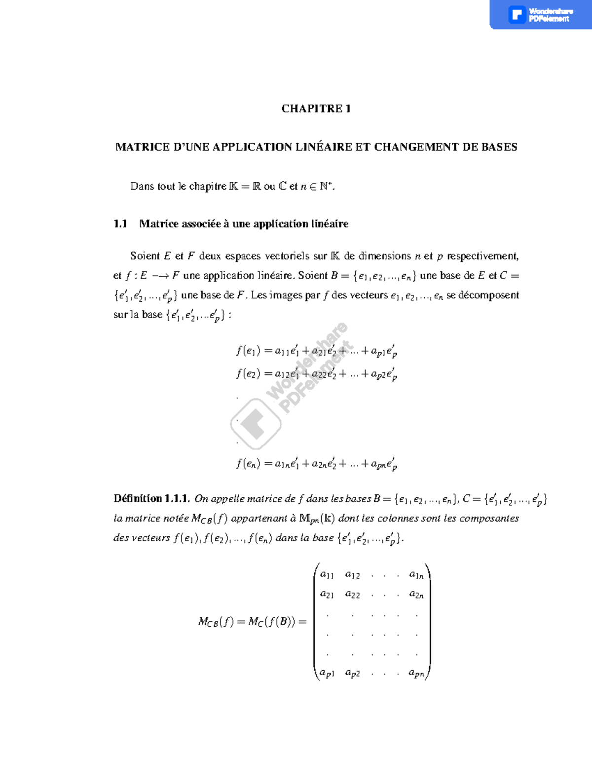 MATRICE et DIAGONALISATION ET TRIGONALISATION - CHAPITRE 1 MATRICE D ...