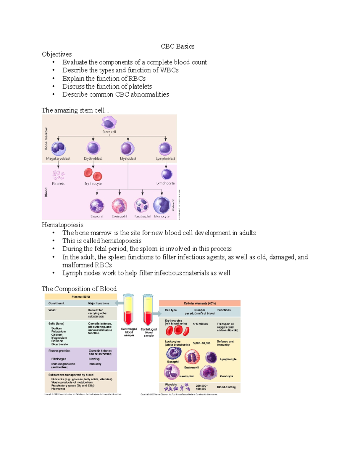 CBC Basics - Hem/Onc Clin Med lecture notes - CBC labs and how to ...