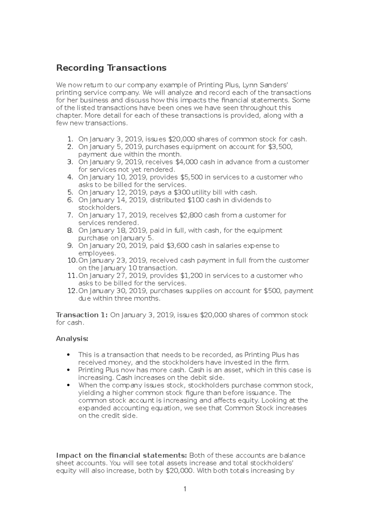 Recording Transactions & T acc's exrcises - managerial accounting - Studocu