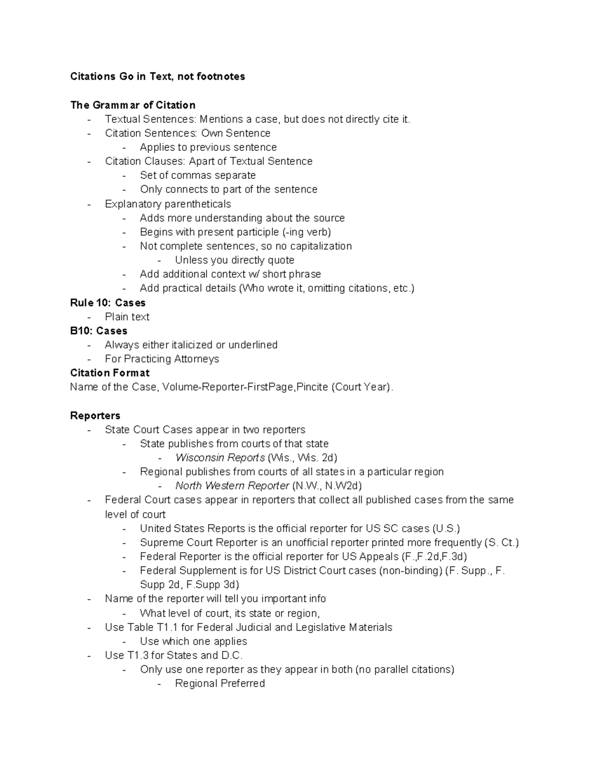 Citations Tests Notes - Summary Legal Research And Writing - Citations ...