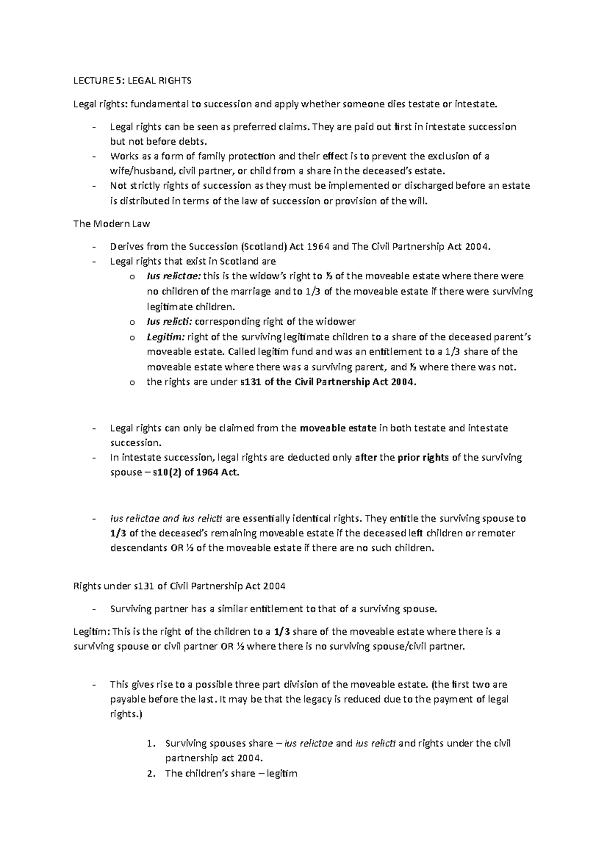 L5 summary - LECTURE 5: LEGAL RIGHTS Legal rights: fundamental to ...