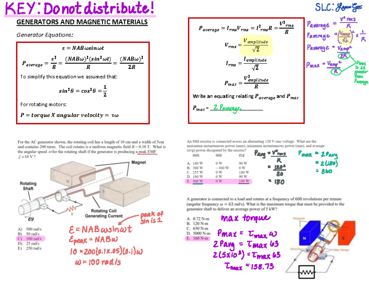 Generator key - GENERATORS AND MAGNETIC MATERIALS Generator Equations ...