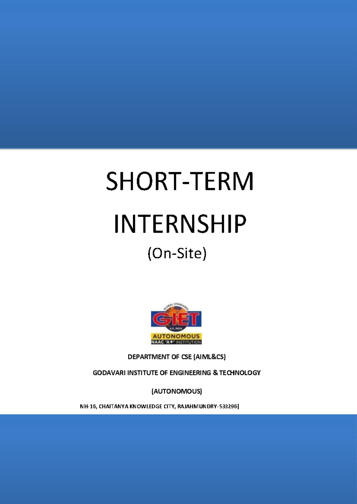 Nandu internship - ... - SHORT-TERM INTERNSHIP (On-Site) DEPARTMENT OF ...