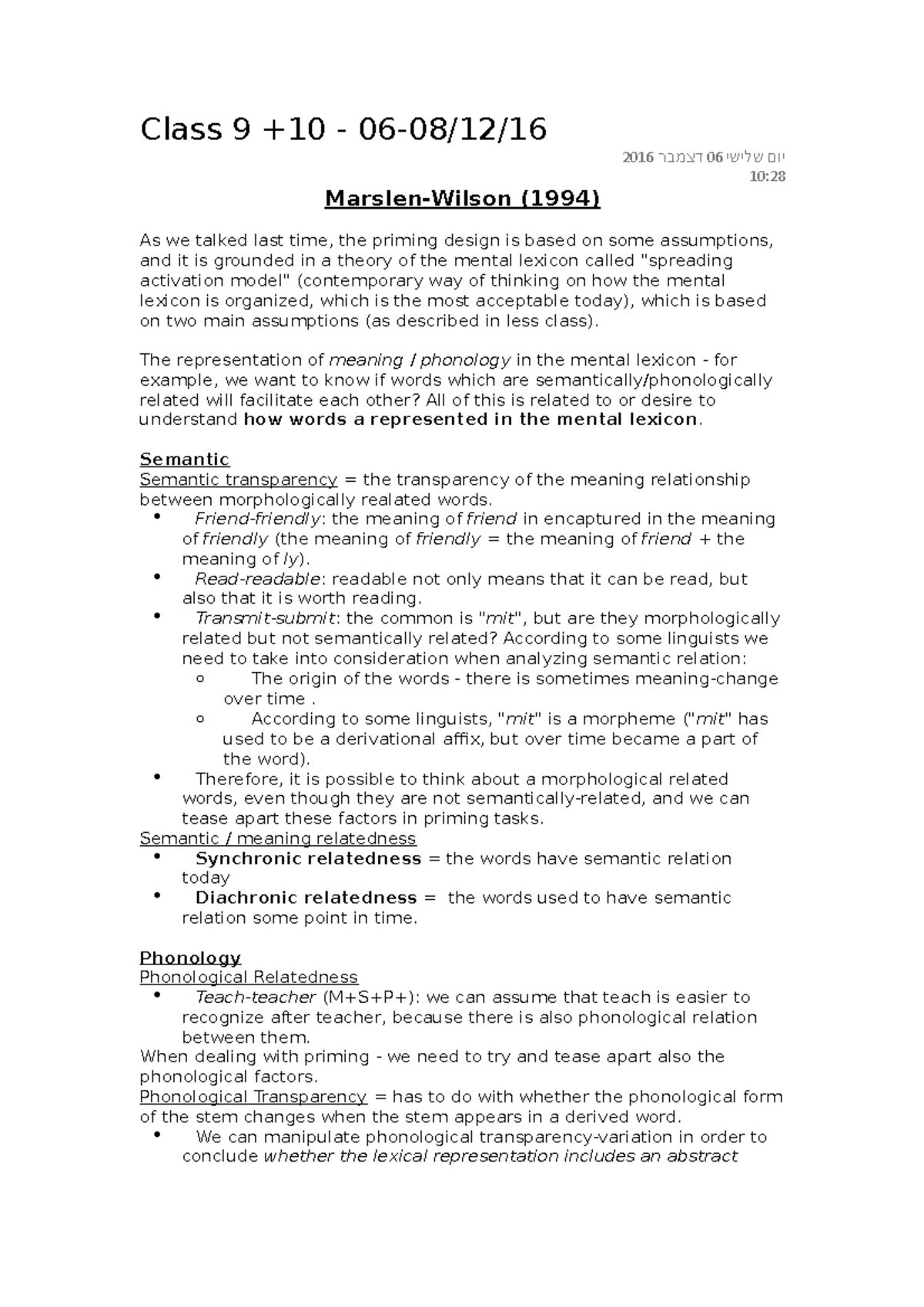 Lessons 9+10 - Lecture notes 9-10 - Class 9 +10 - 06-08/12/16 Marslen ...