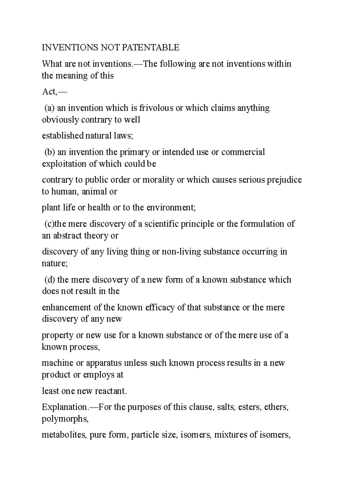 Inventions NOT Patentable - INVENTIONS NOT PATENTABLE What are not ...