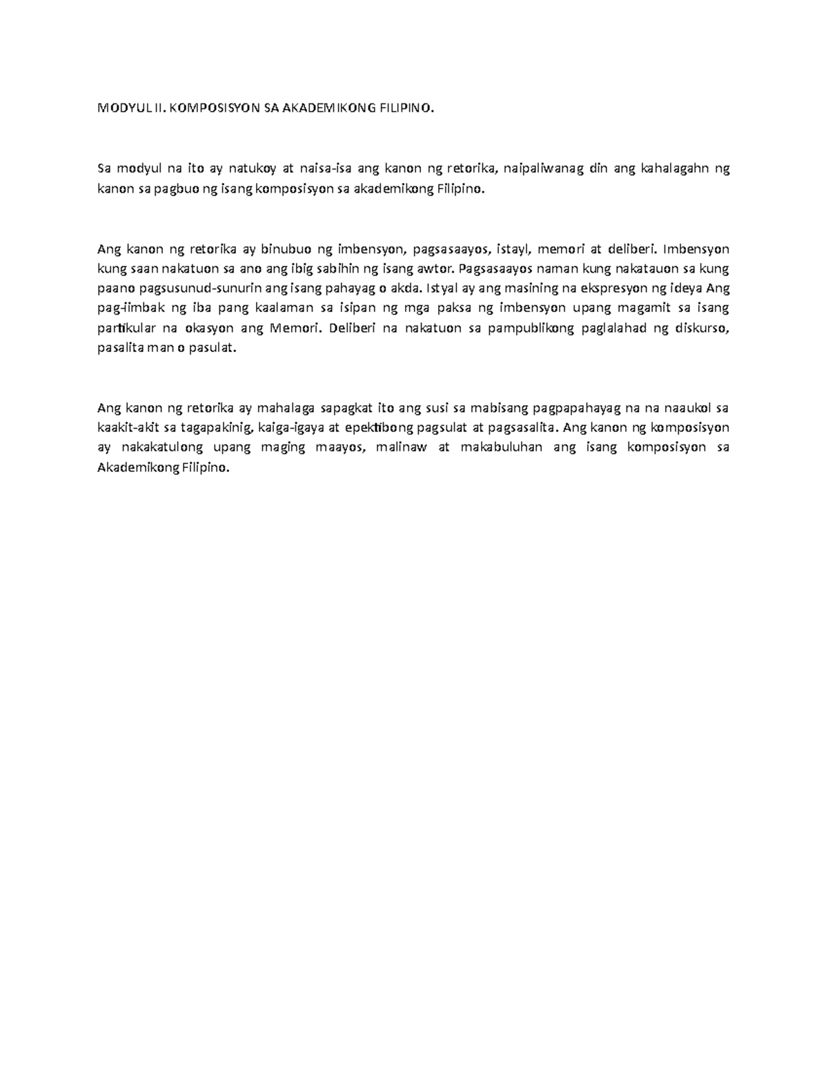 Modyul II KOMPOSISYON SA AKADEMIKONG FILIPINO. - MODYUL II. KOMPOSISYON ...