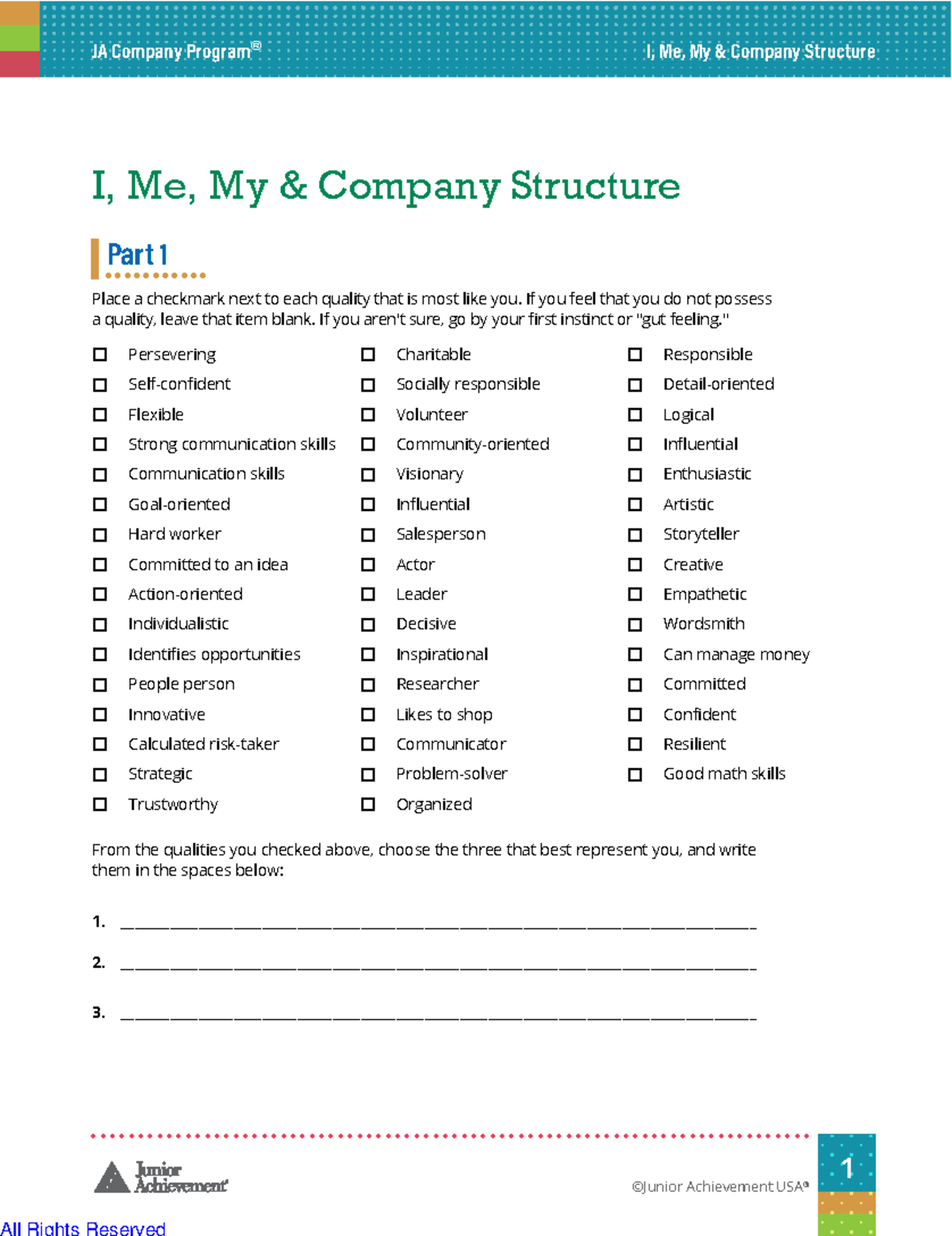 I me my - tttrtrt - ©Junior Achievement USA® 1 JA Company Program® I ...