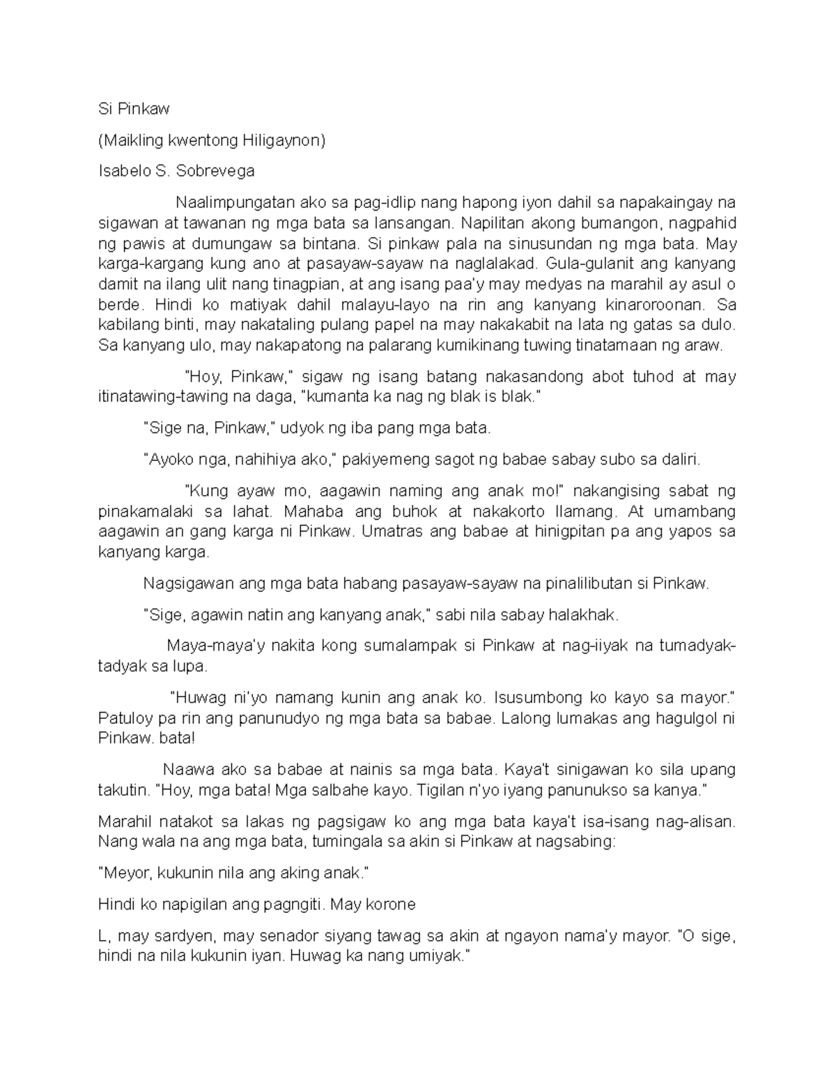 Si Pinkaw - Maikling Kuwentong Si Pinkas - Si Pinkaw (Maikling kwentong ...