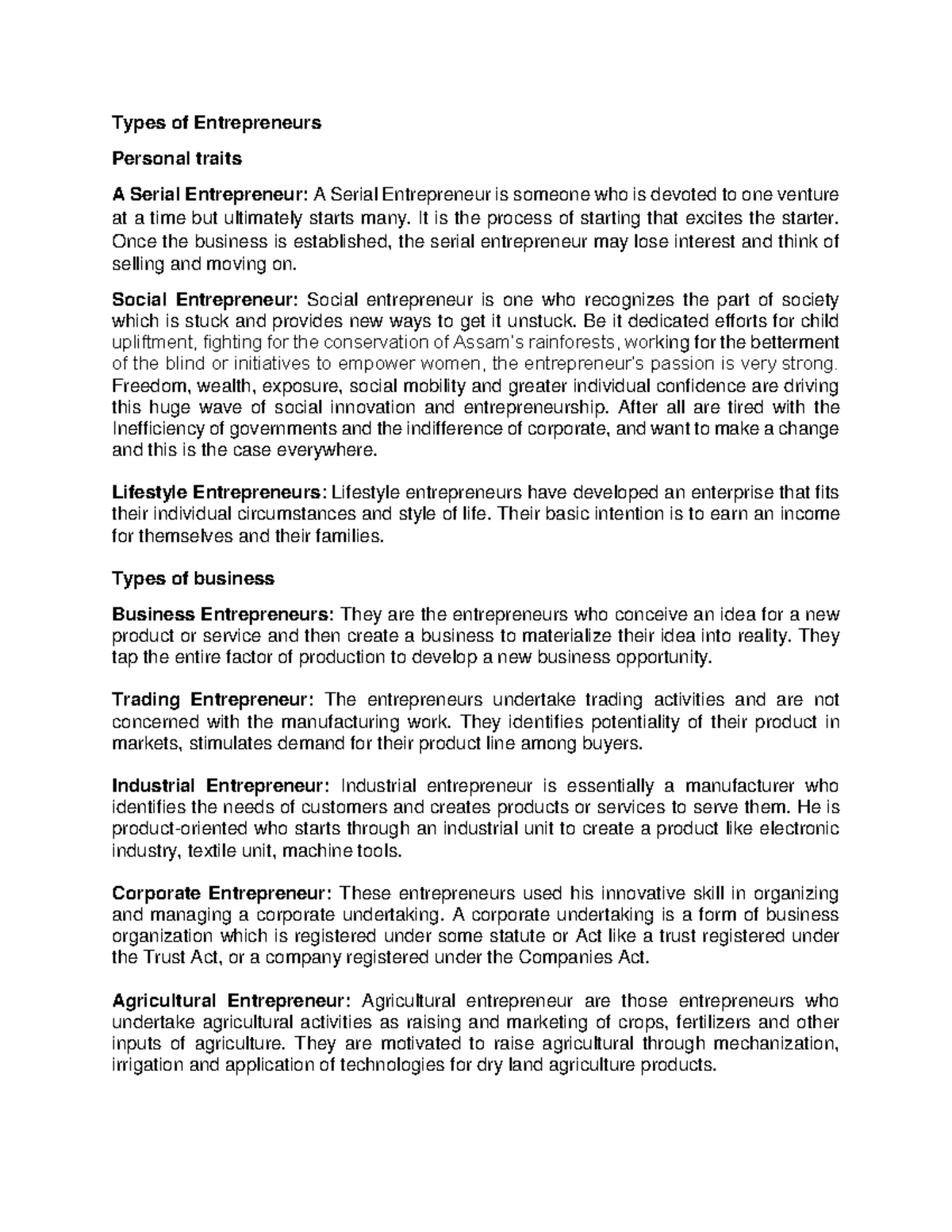 Types of Entrepreneurs - Types of Entrepreneurs Personal traits A ...