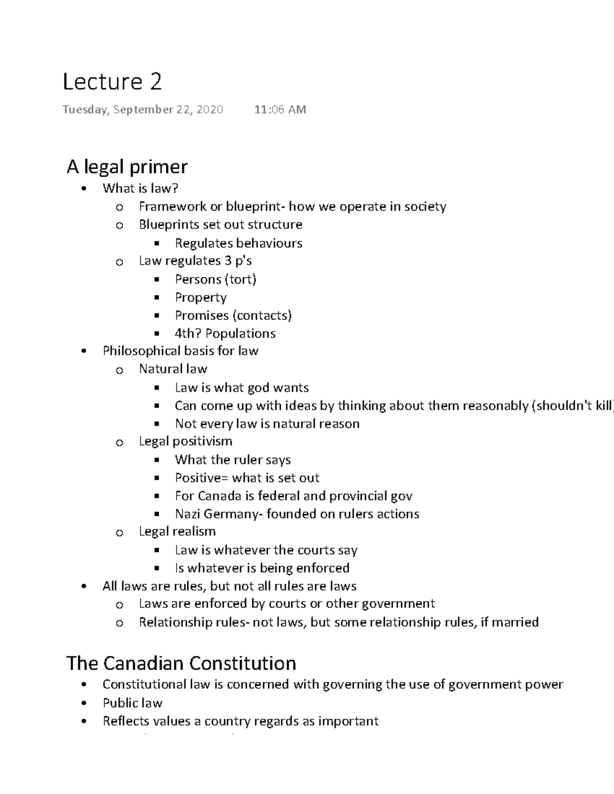 Lecture 2 - notes - A legal primer What is law? Framework or blueprint ...
