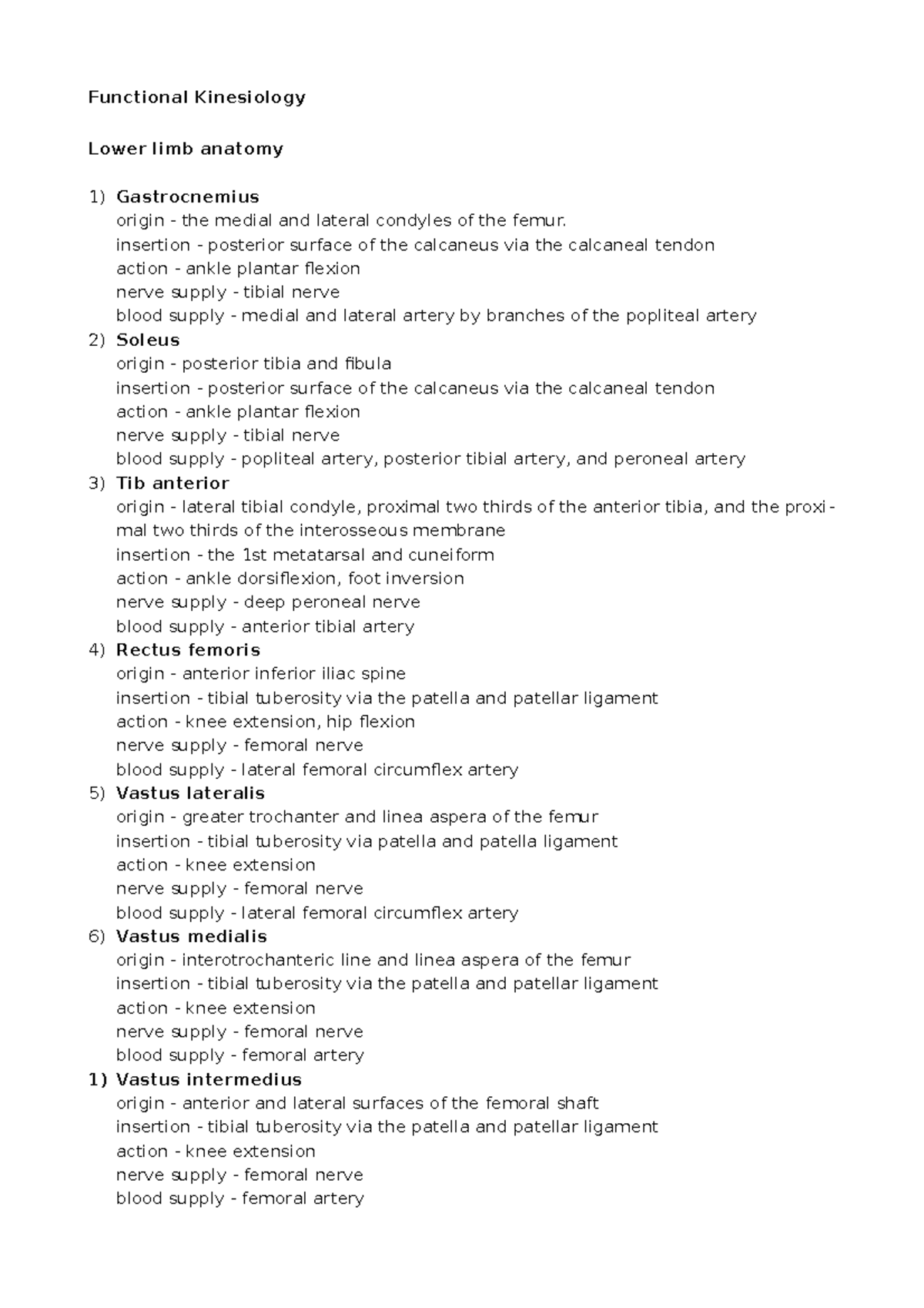 Functional Kinesiology notes - Functional Kinesiology Lower limb ...