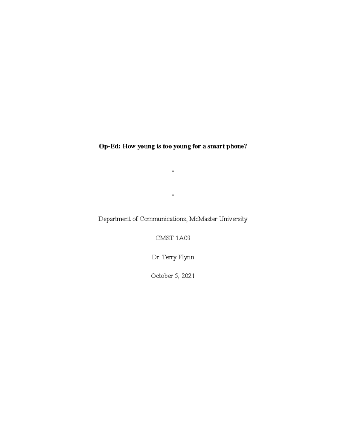 Op-Ed - op-ed paper example - Cmst 1A03 - McMaster - Studocu