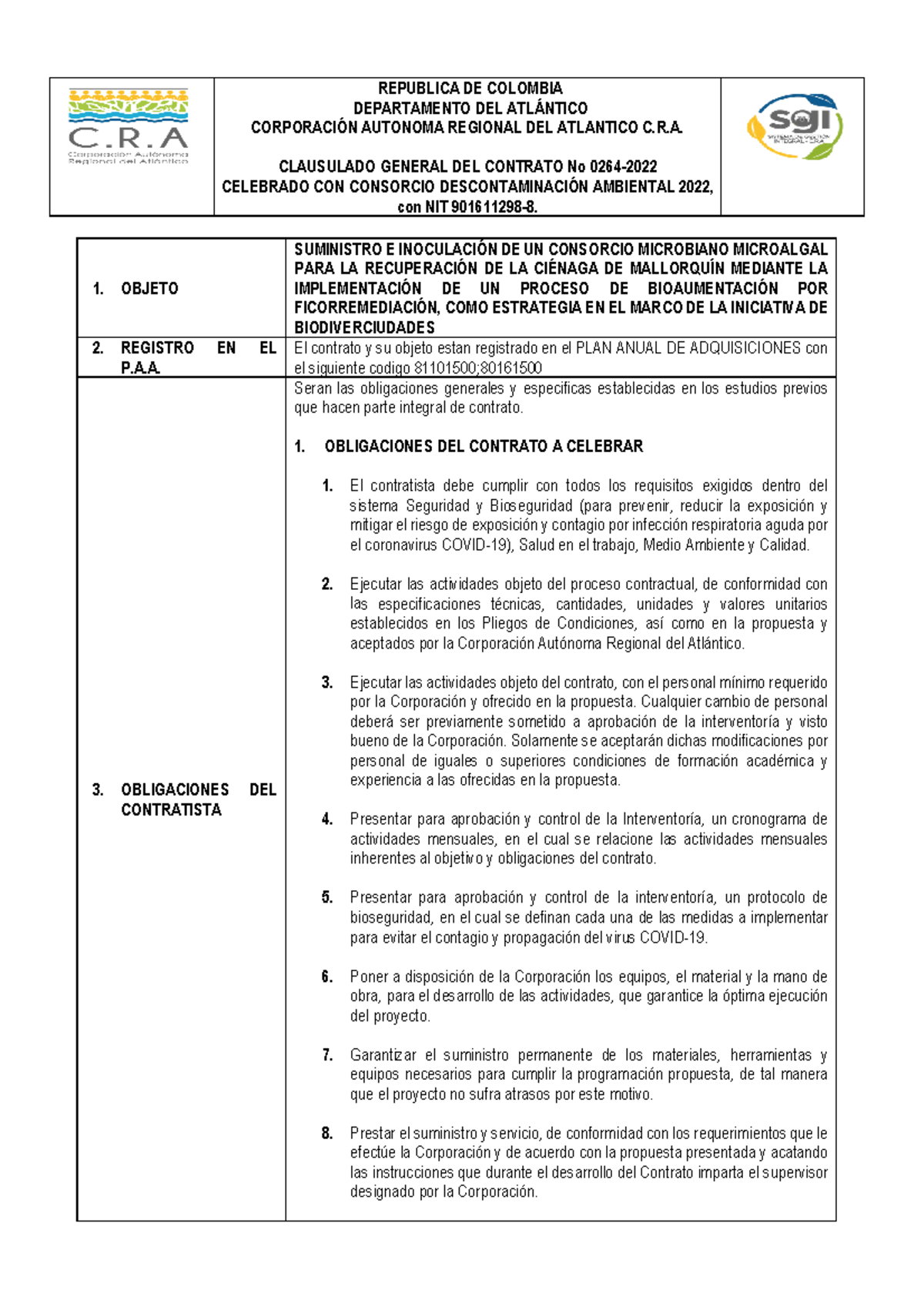 Contrato cra - DEPARTAMENTO DEL ATLÁNTICO CORPORACIÓN AUTONOMA REGIONAL ...