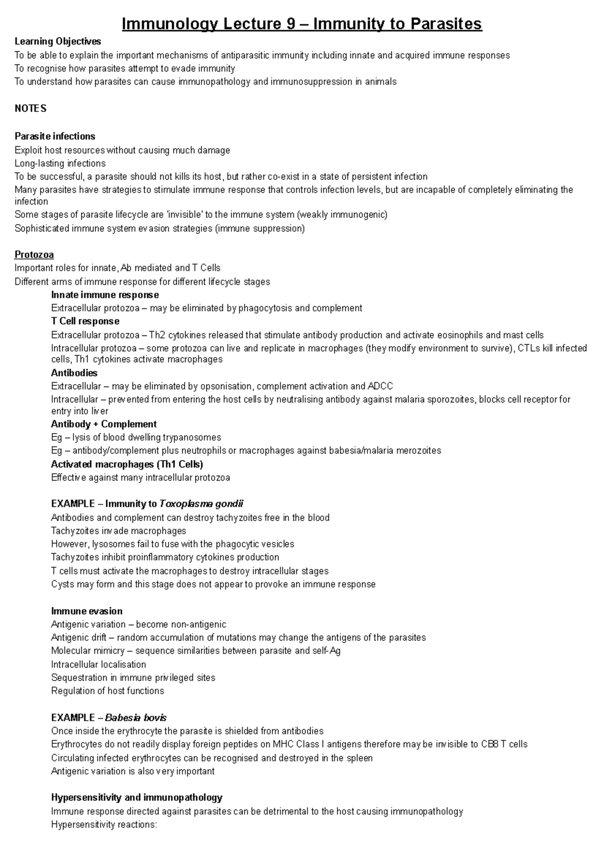 Immunology Lecture 9 - Immunity to Parasites - Immunology Lecture 9 ...