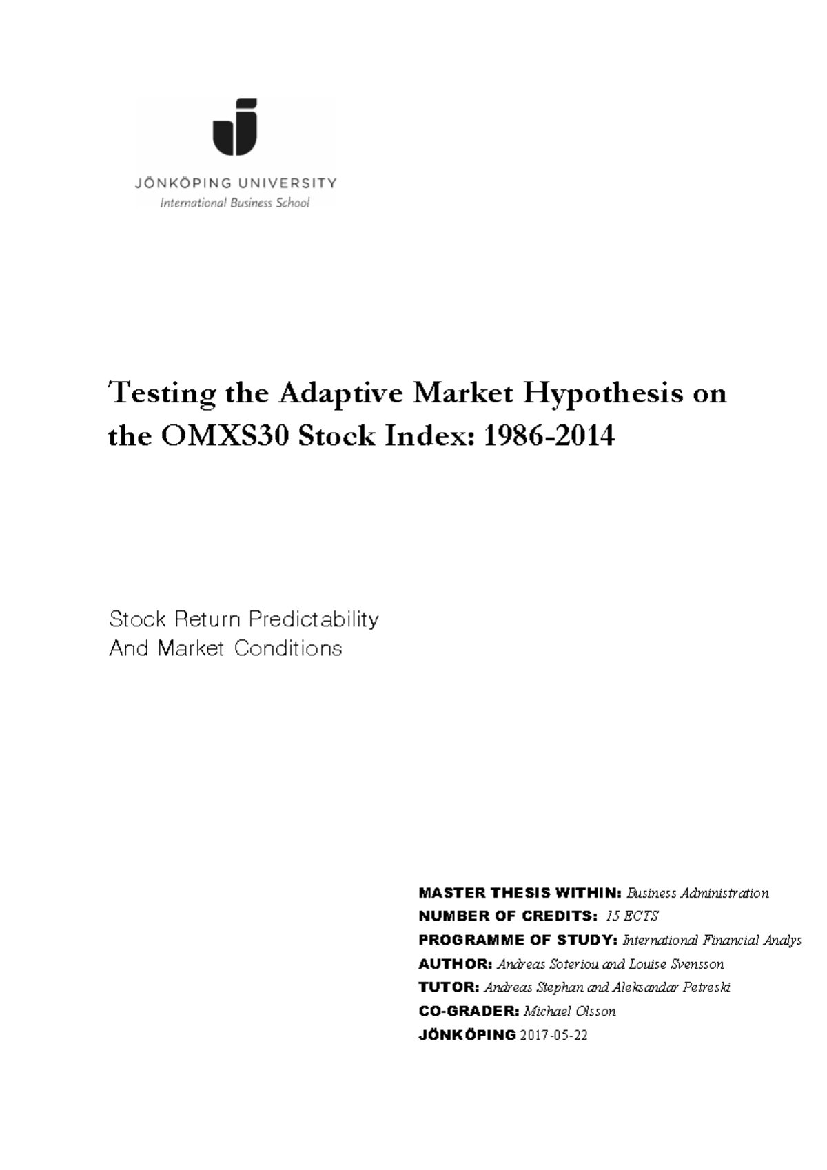 AMH 2 - Finance note - Testing the Adaptive Market Hypothesis on the ...