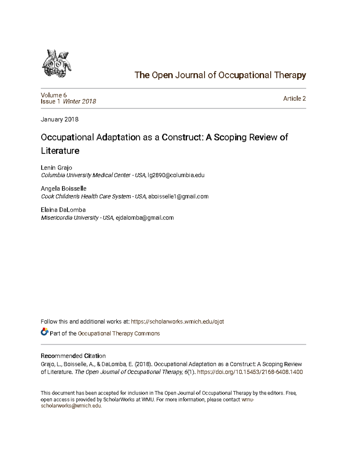 Occupational adaptation - wmich/ojot Part of the Occupational Therapy ...