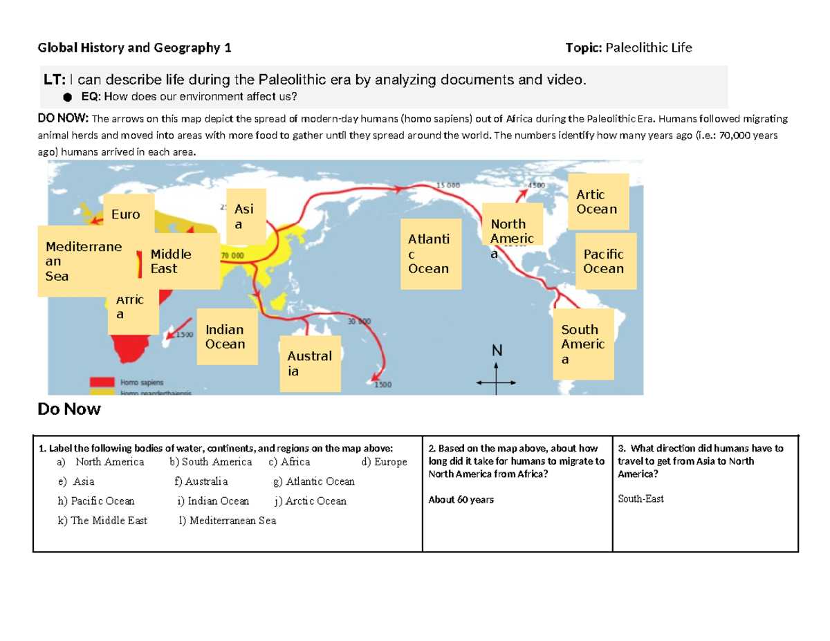 Paleolithic Life Assignment - Global History and Geography 1 Topic ...