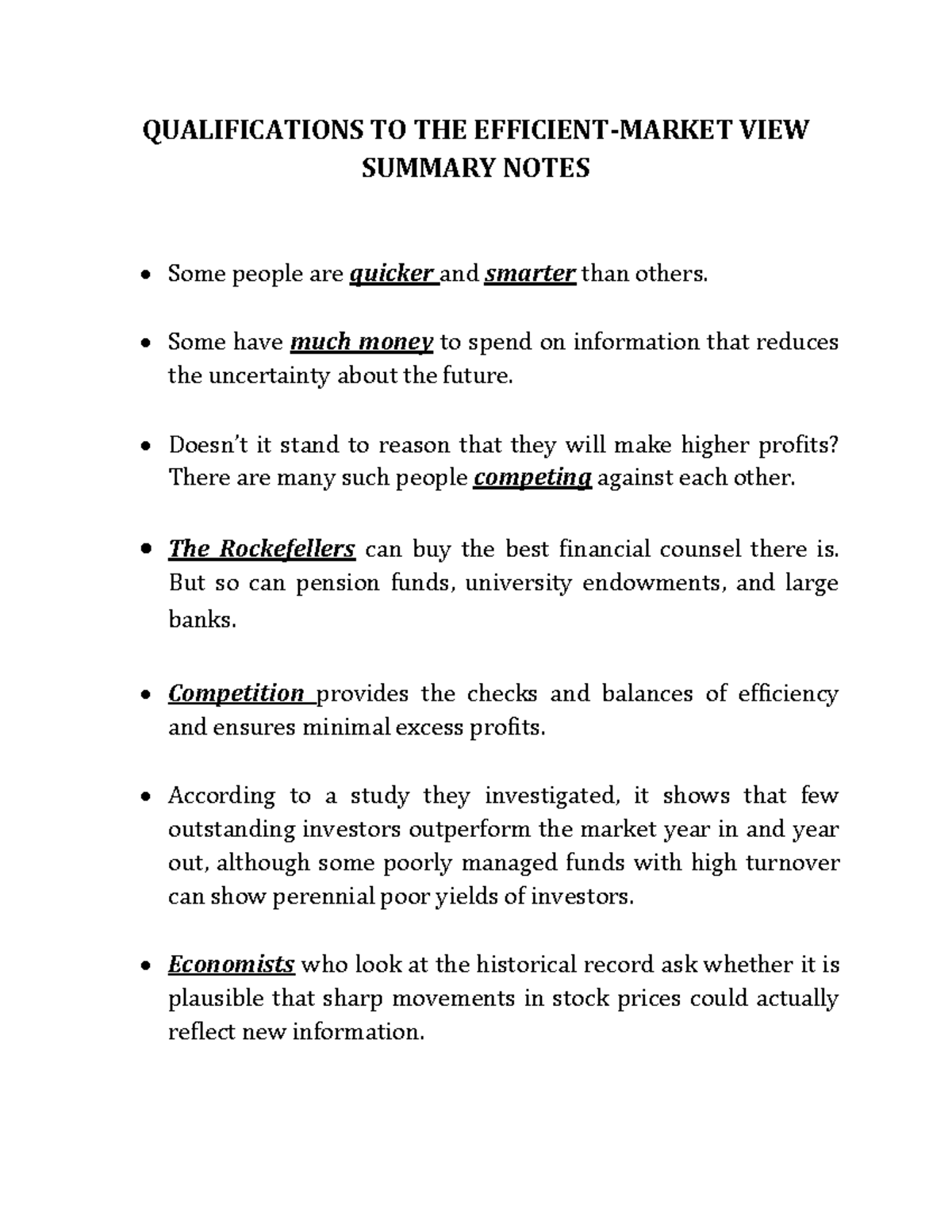 Qualifications to the Efficient- Market Views - QUALIFICATIONS TO THE ...