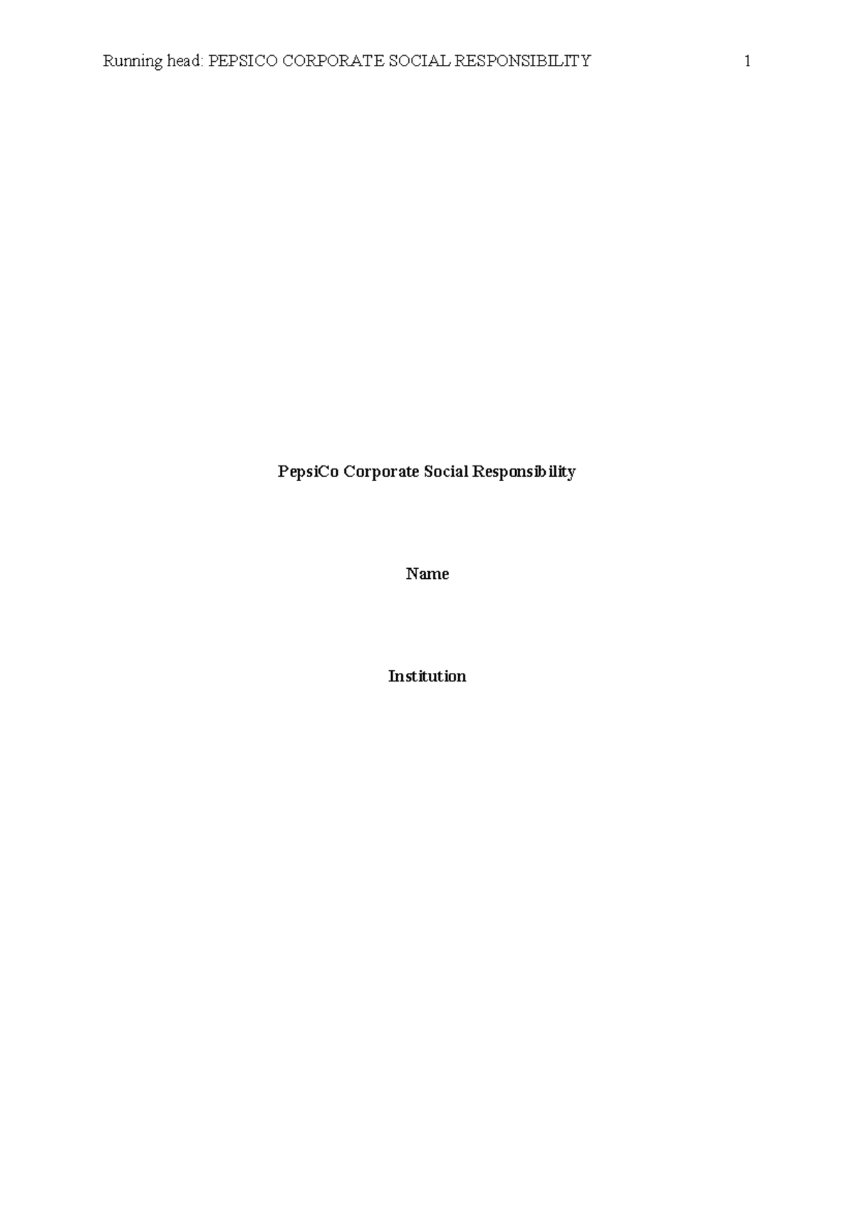 Pepsi Co CSR - paper - Running head: PEPSICO CORPORATE SOCIAL ...