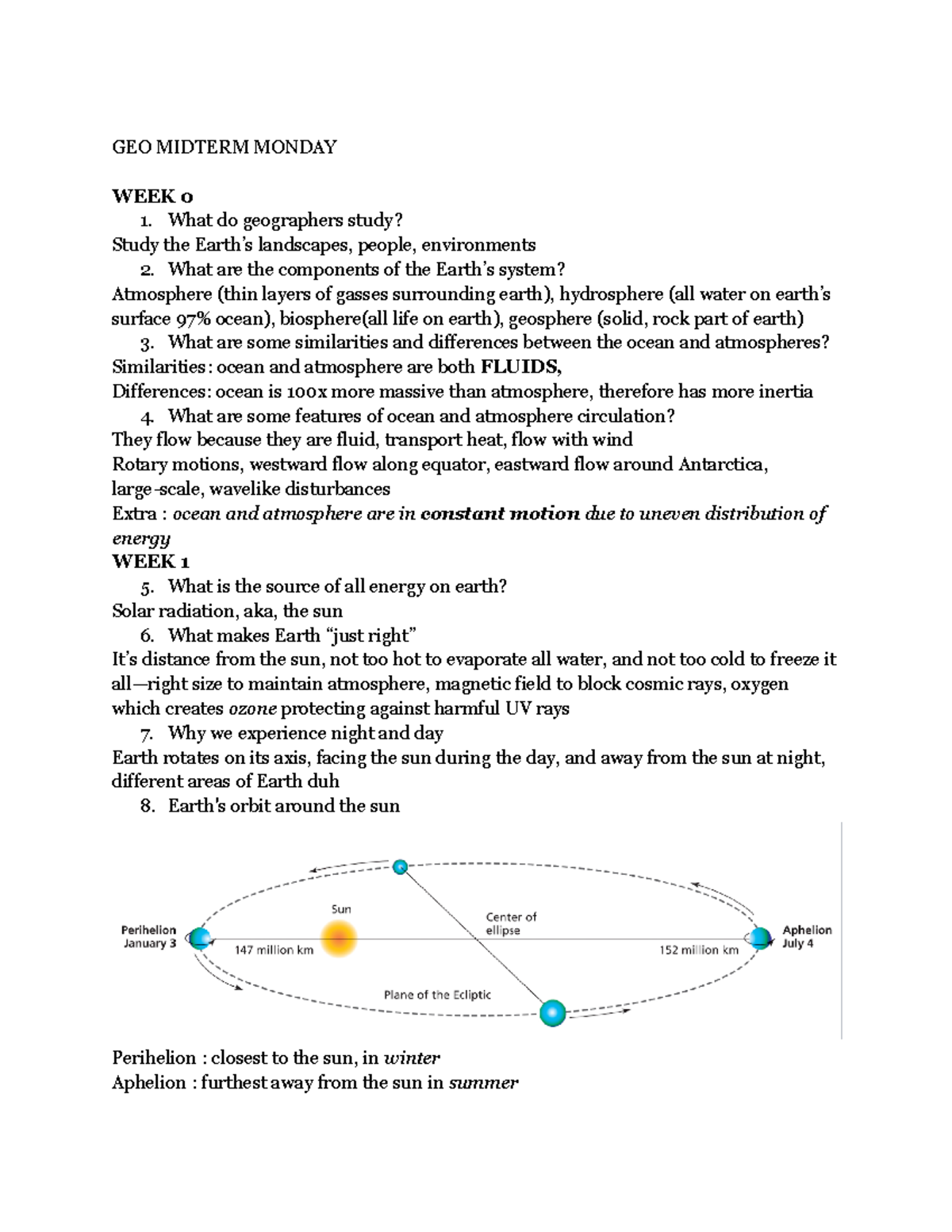 GEO3 Midterm 1 Study Sheet - GEO MIDTERM MONDAY WEEK 0 What do ...
