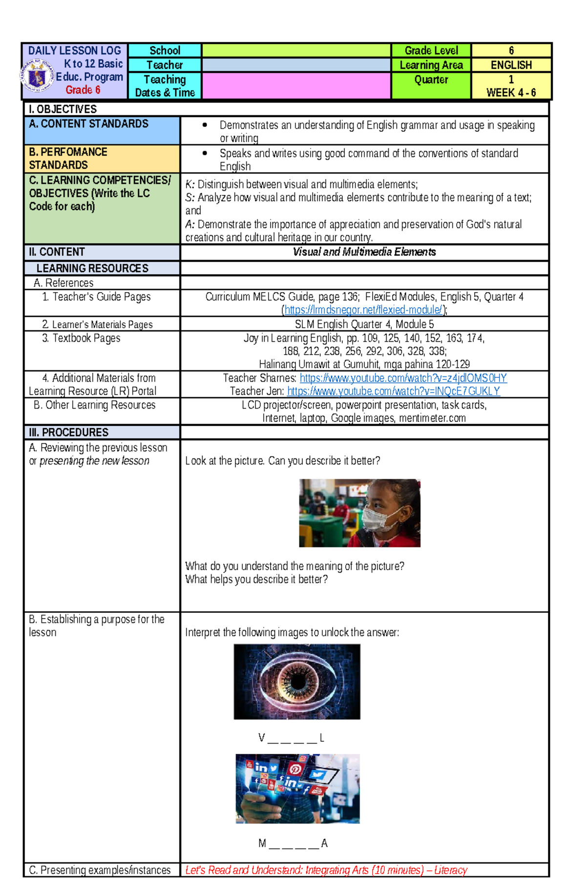 English 6 - DLL - Module 2 - Q1 - DAILY LESSON LOG K to 12 Basic Educ ...