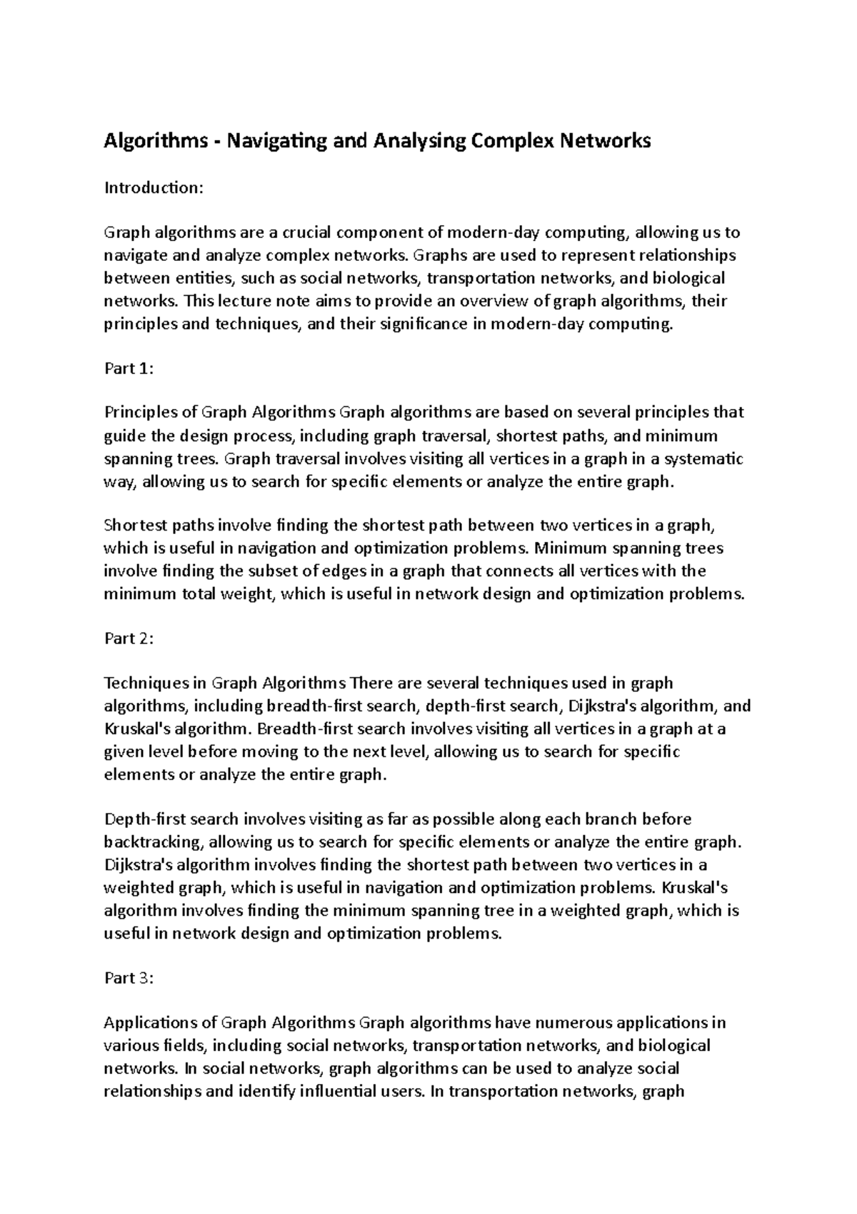 Algorithms - Navigating and Analysing Complex Networks - Algorithms - Navigating and Analysing ...
