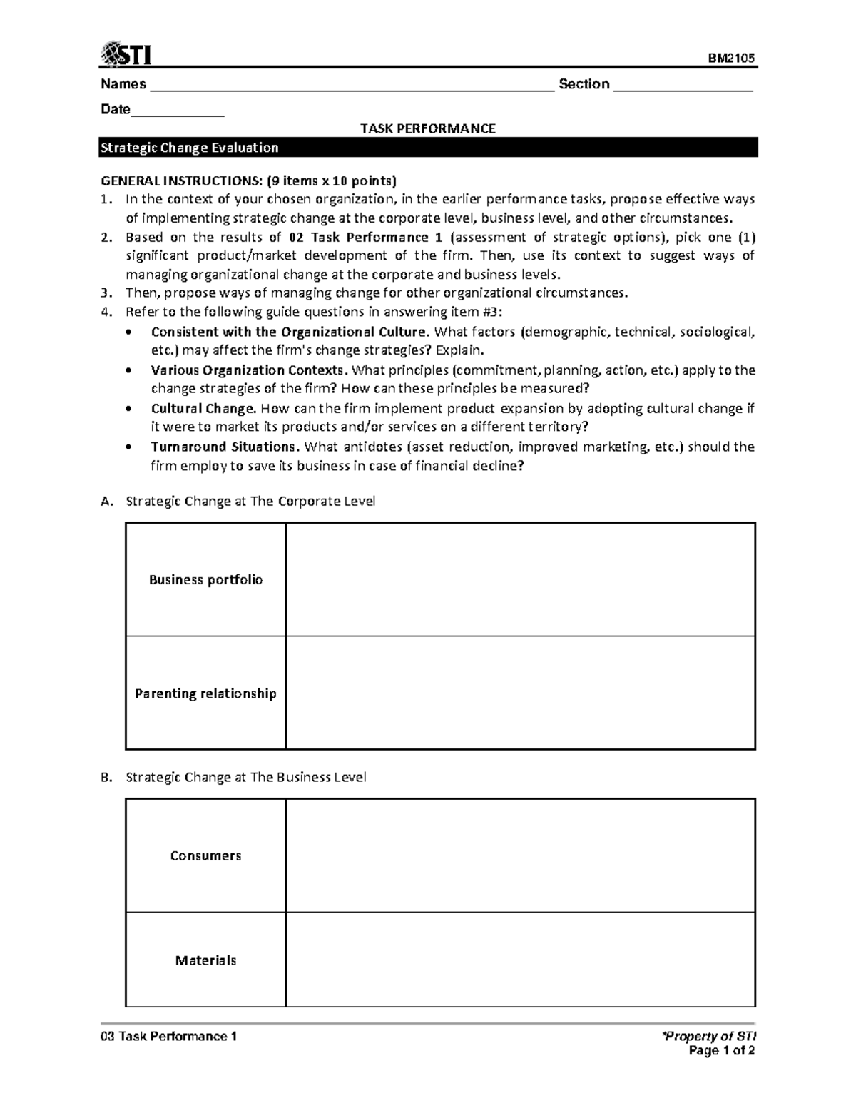 03 Task Performance 1 - BM 2105 Names ...