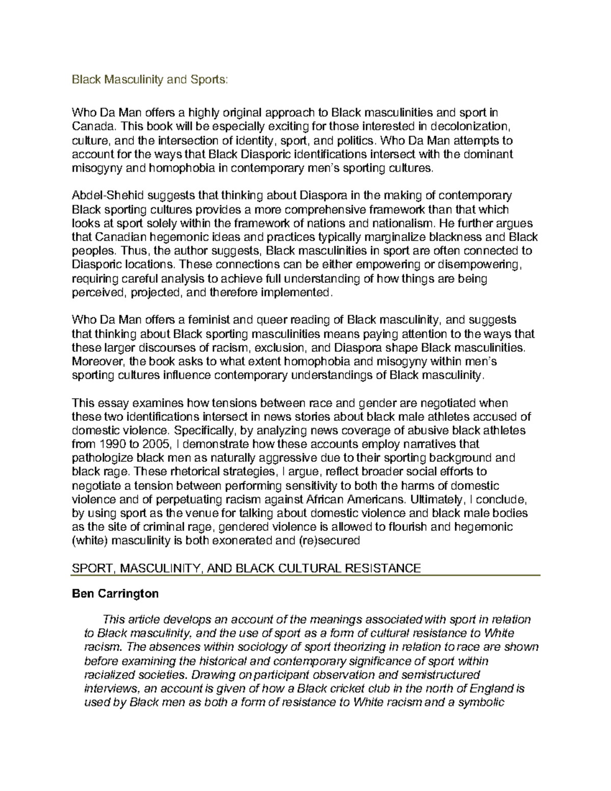 Black Masculinity and Sports Revised - Black Masculinity and Sports ...