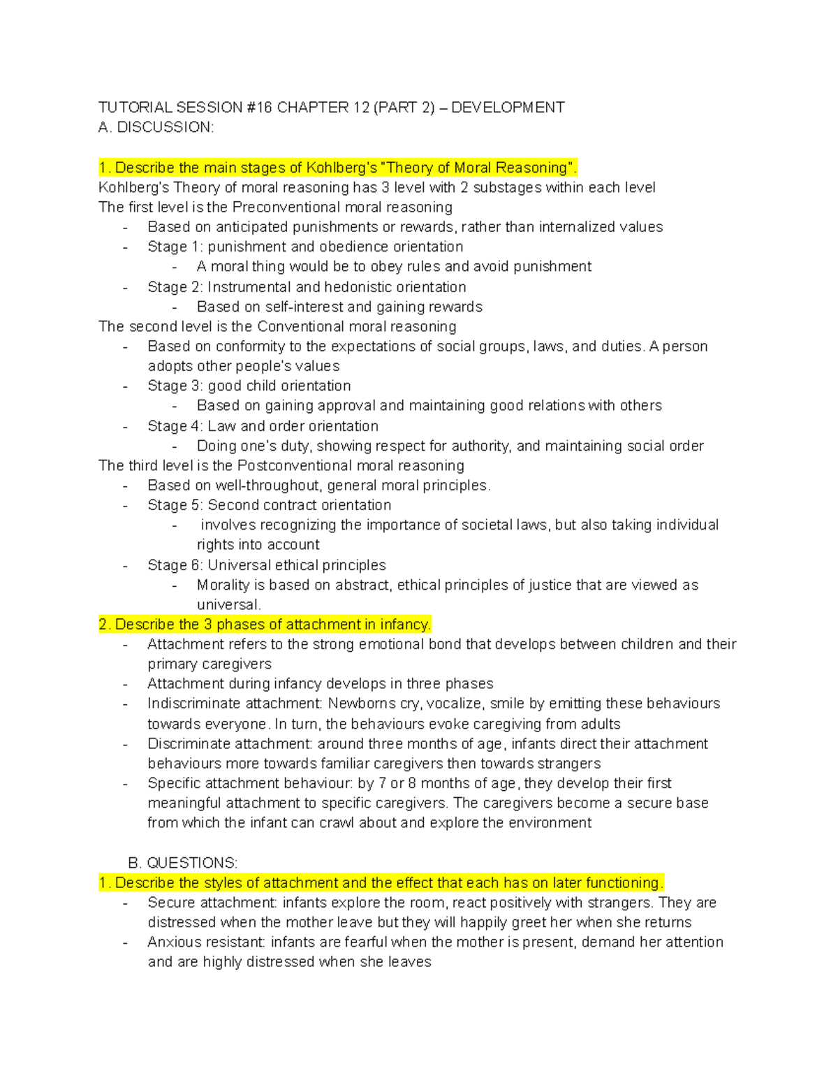 Adulthood development - TUTORIAL SESSION #16 CHAPTER 12 (PART 2) – DEVELOPMENT A. DISCUSSION ...