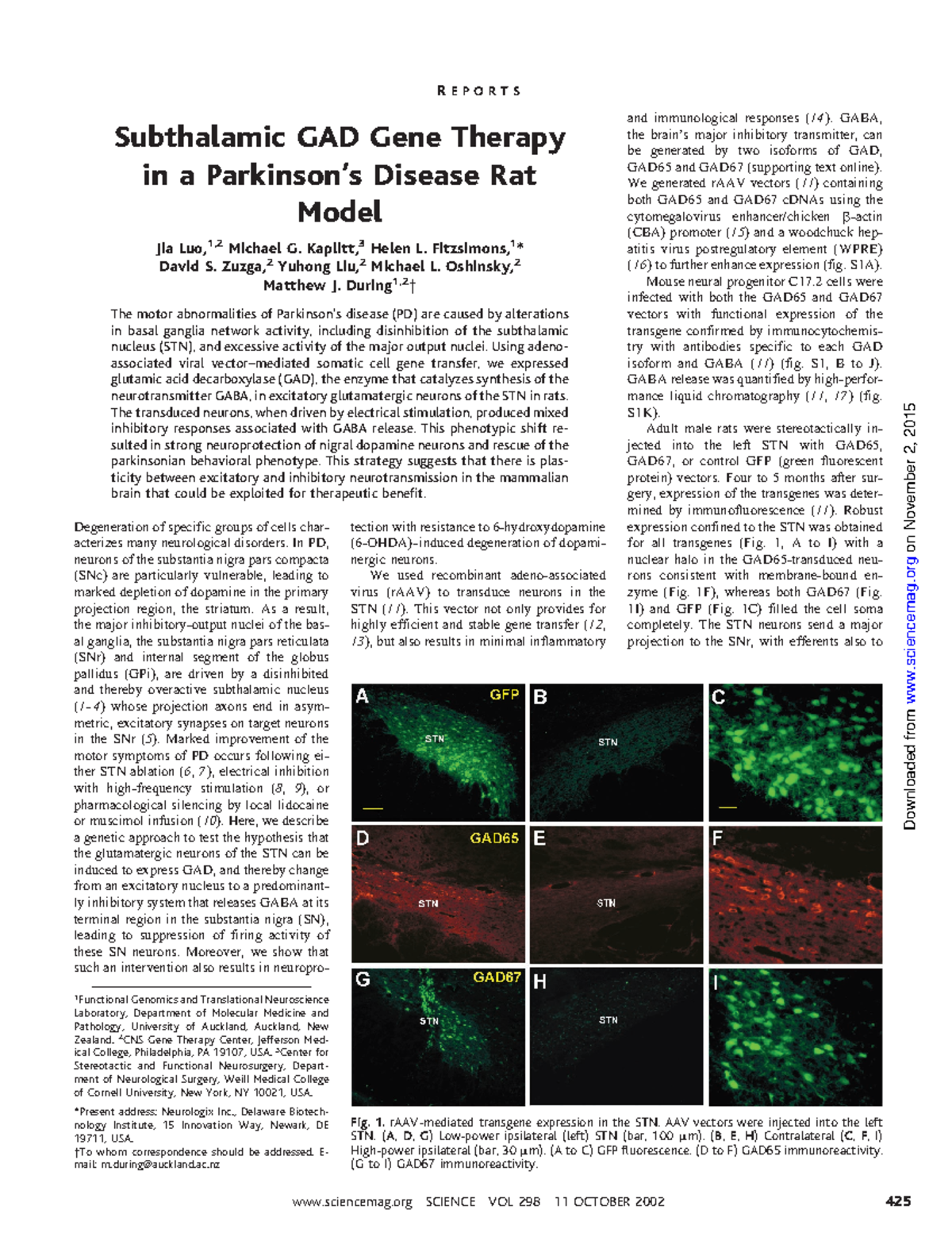 J Luo 2002 GAD gene therapy in a parkinson disease rat model ...