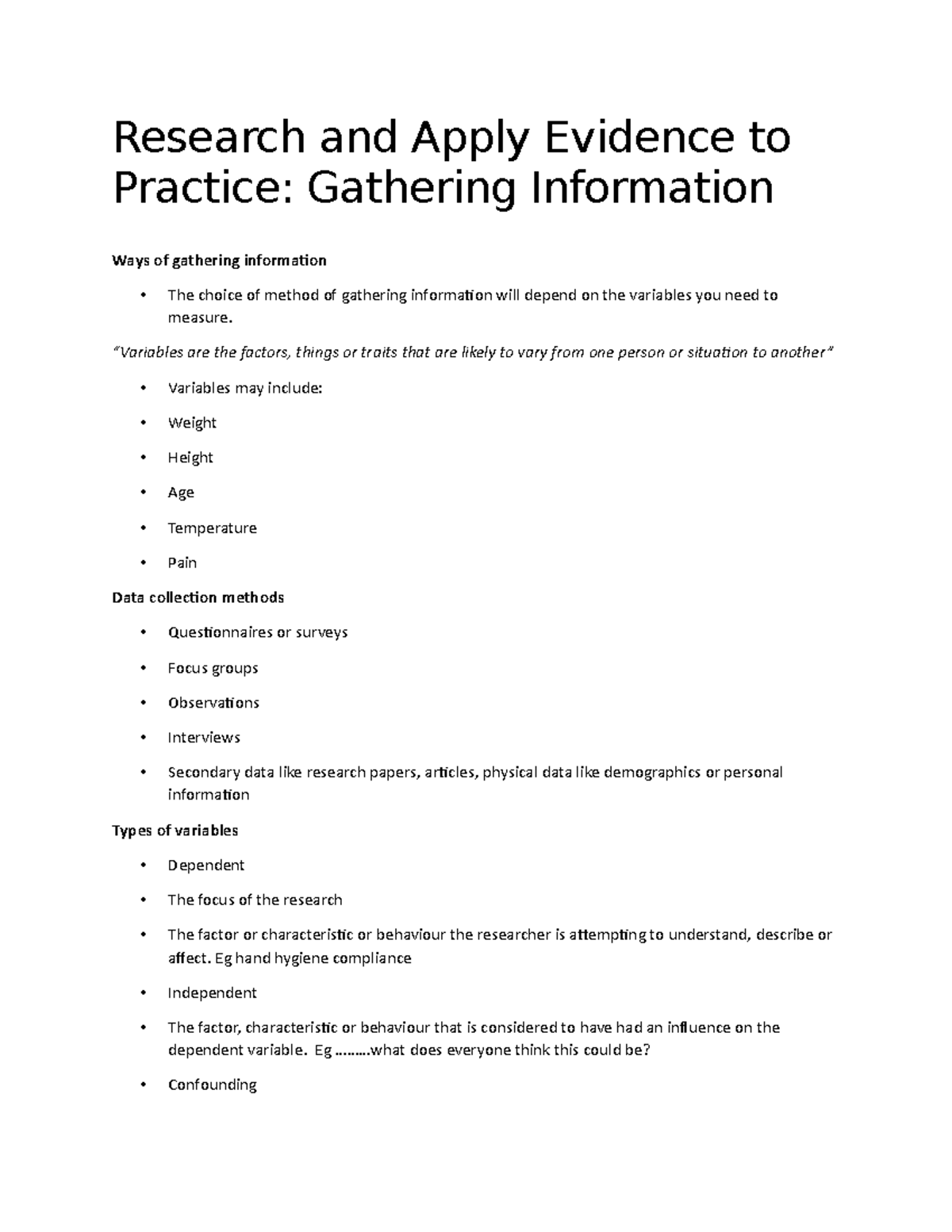 Research and Apply Evidence to Practice: Gathering Information ...