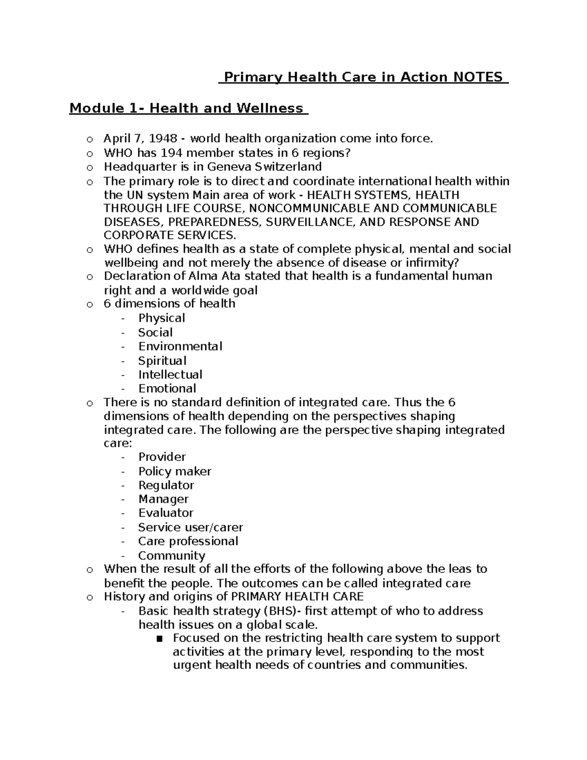 Primary Health Care in Action module 1 notes - Primary Health Care in ...