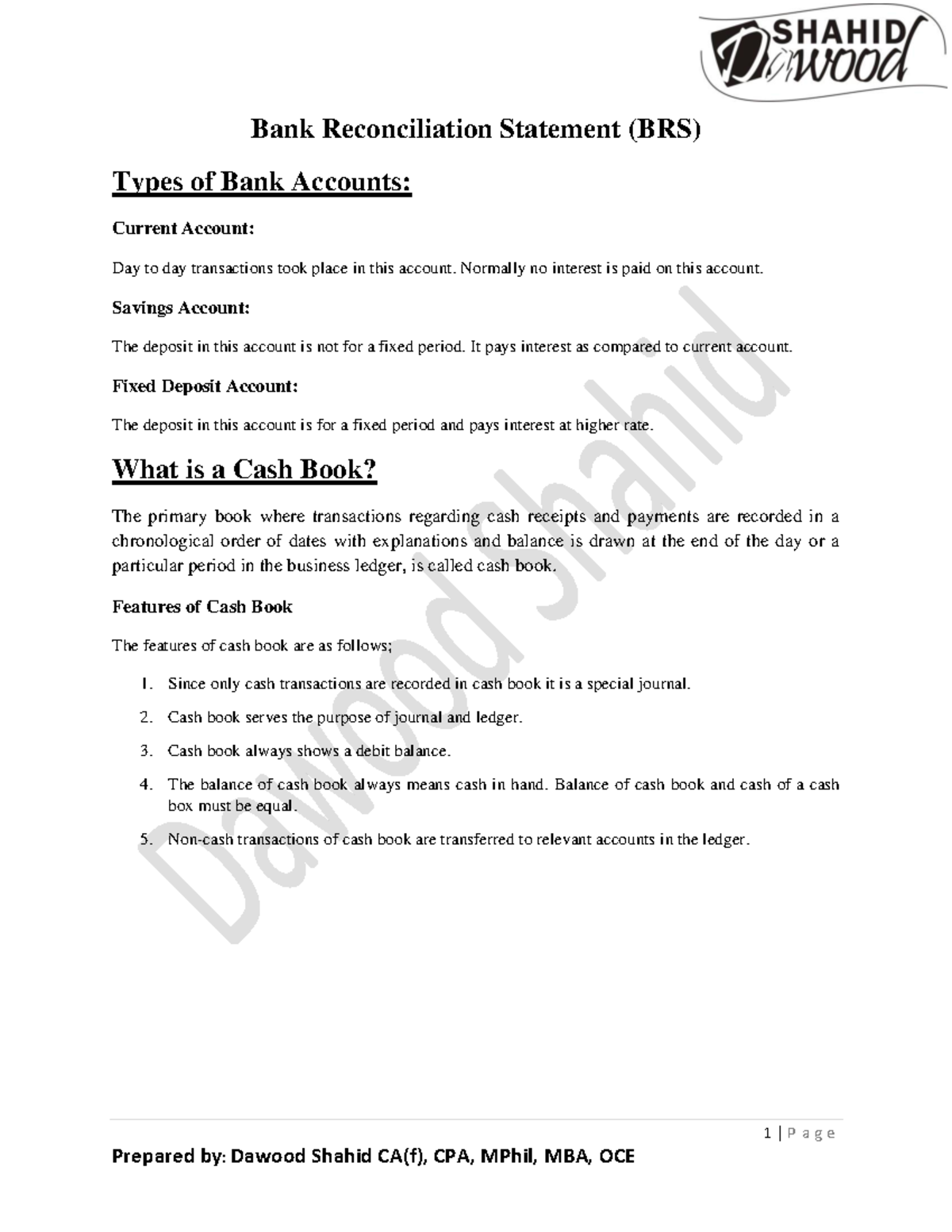BRS Complete Notes and ICAP Questions - 1 | P a g e Bank Reconciliation ...