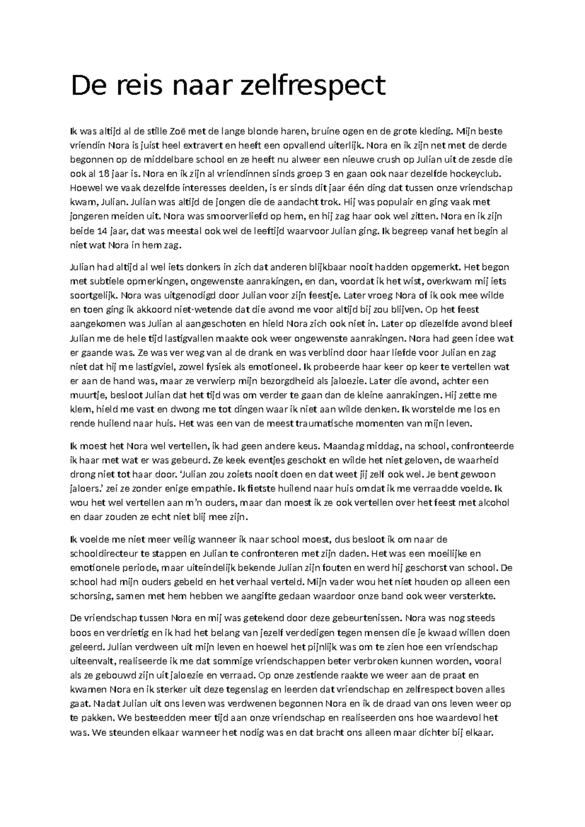 Verhaal Nederlands - De reis naar zelfrespect Ik was altijd al de ...