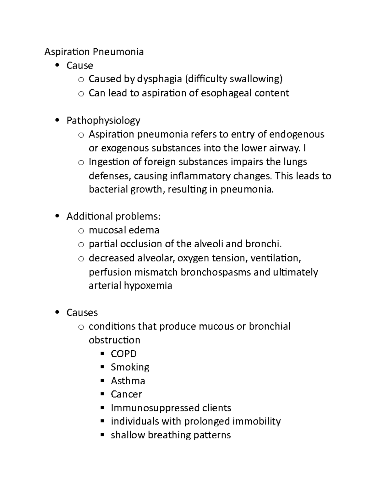 Aspiration Pneumonia - I o Ingestion of foreign substances impairs the ...