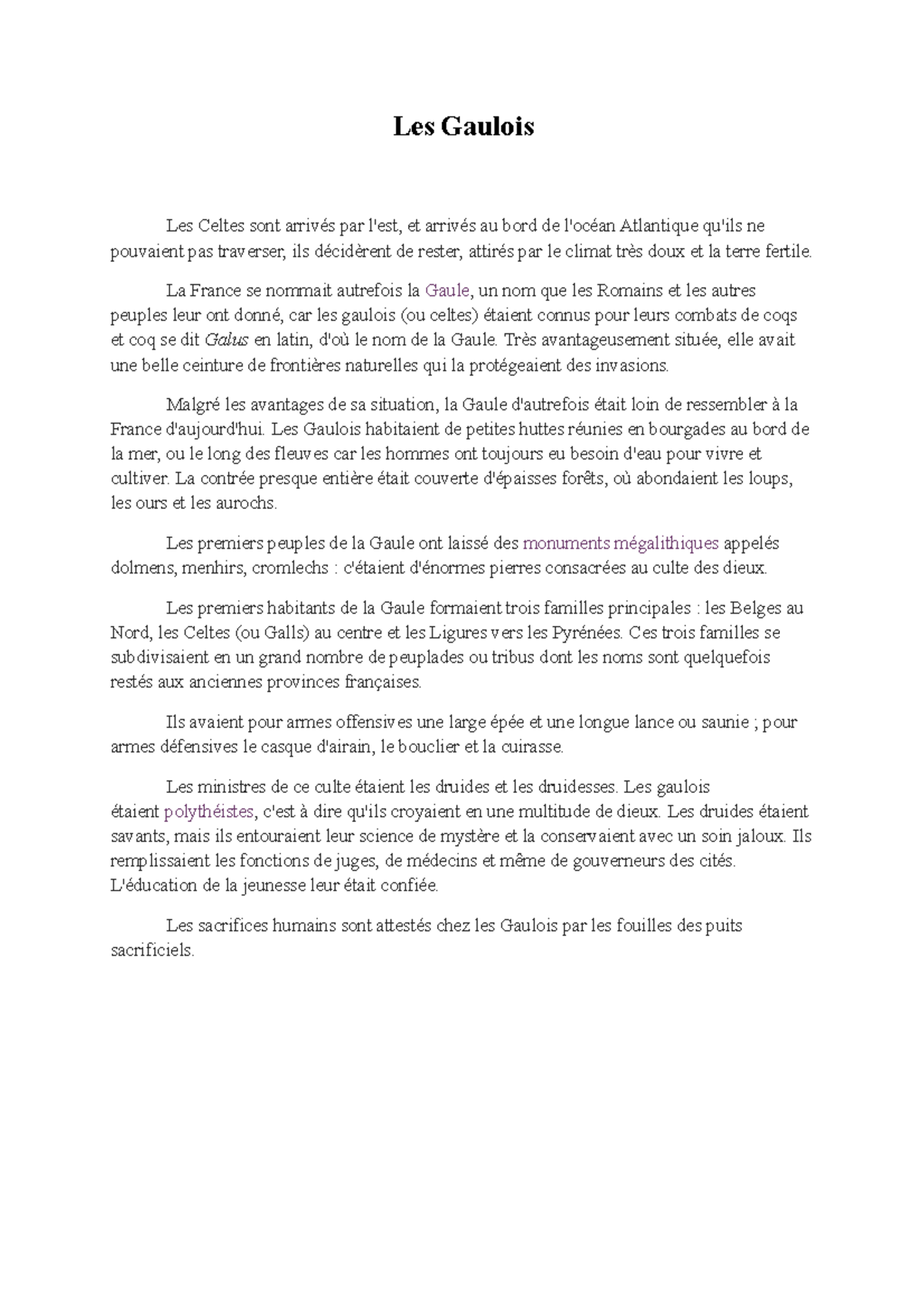 Les Gaulois - Lecture notes 1 - Les Gaulois Les Celtes sont arrivés par ...