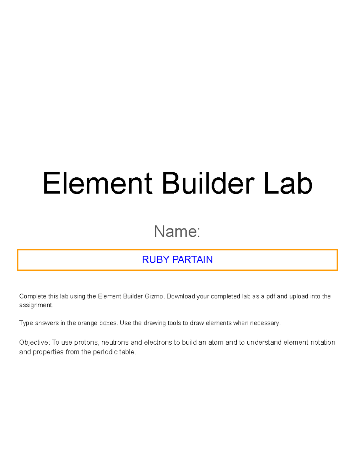 Copy of Element Builder Lab - Element Builder Lab Name: Complete this ...