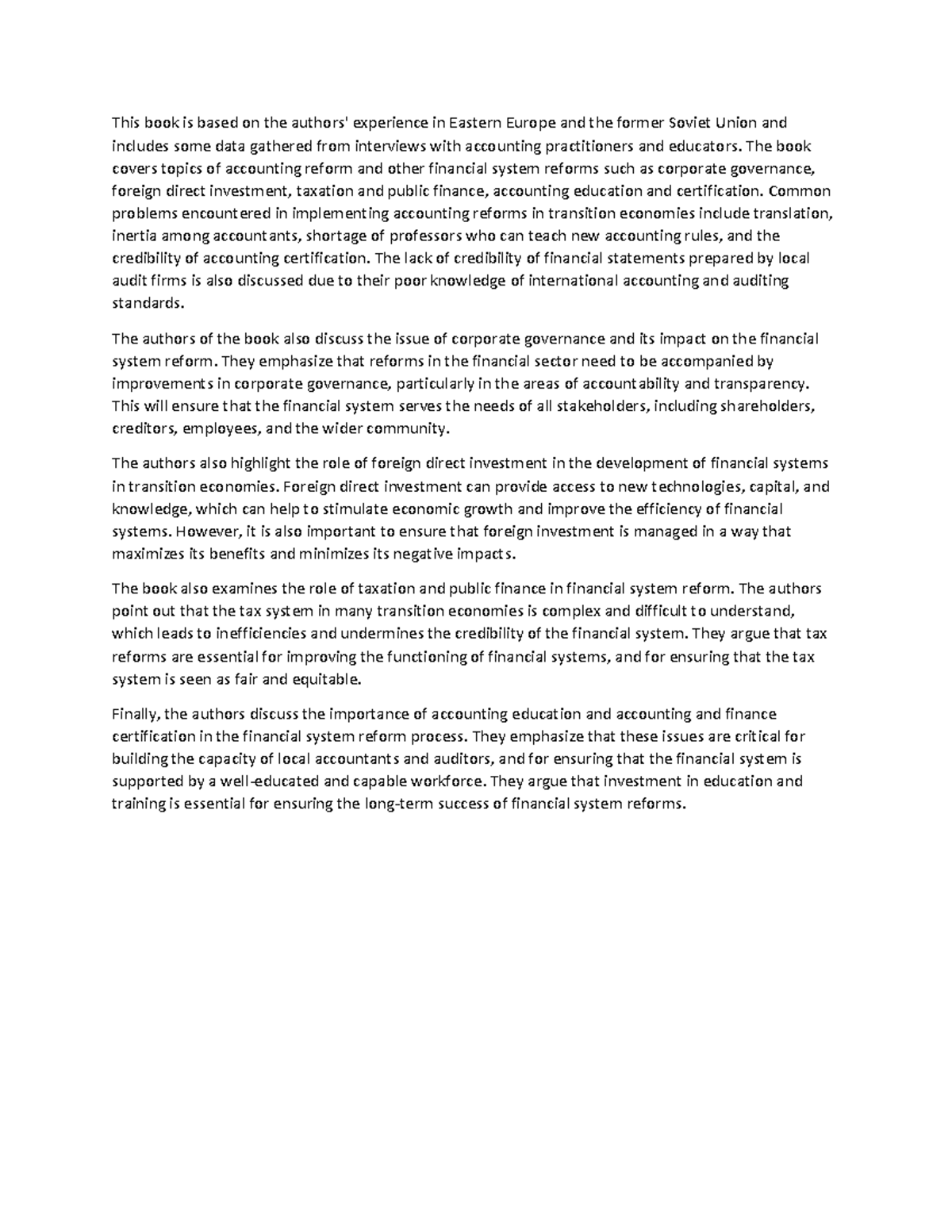 "Financial System Reforms in Transition Economies: An Overview of ...