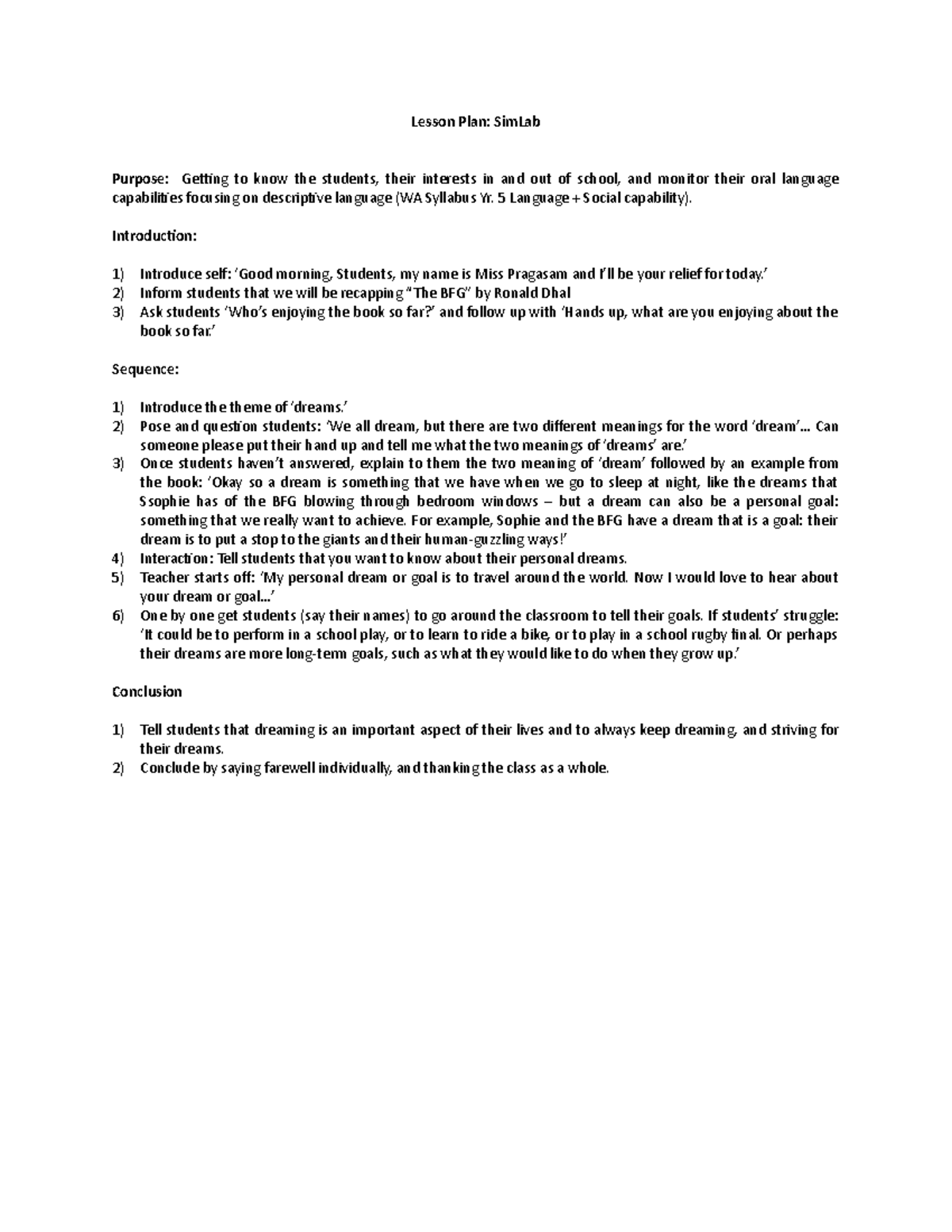 BED150 Lesson Plan- Sim Lab - Lesson Plan: SimLab Purpose: Getting to ...