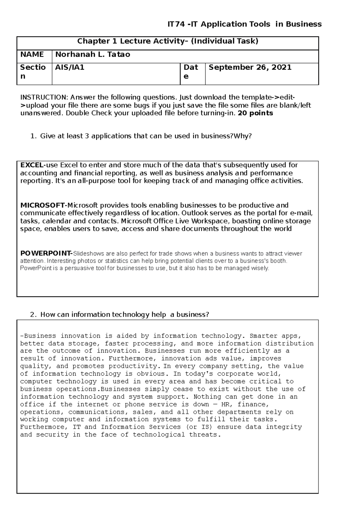 Chapter 1Lec Individual Task final - IT74 -IT Application Tools in ...