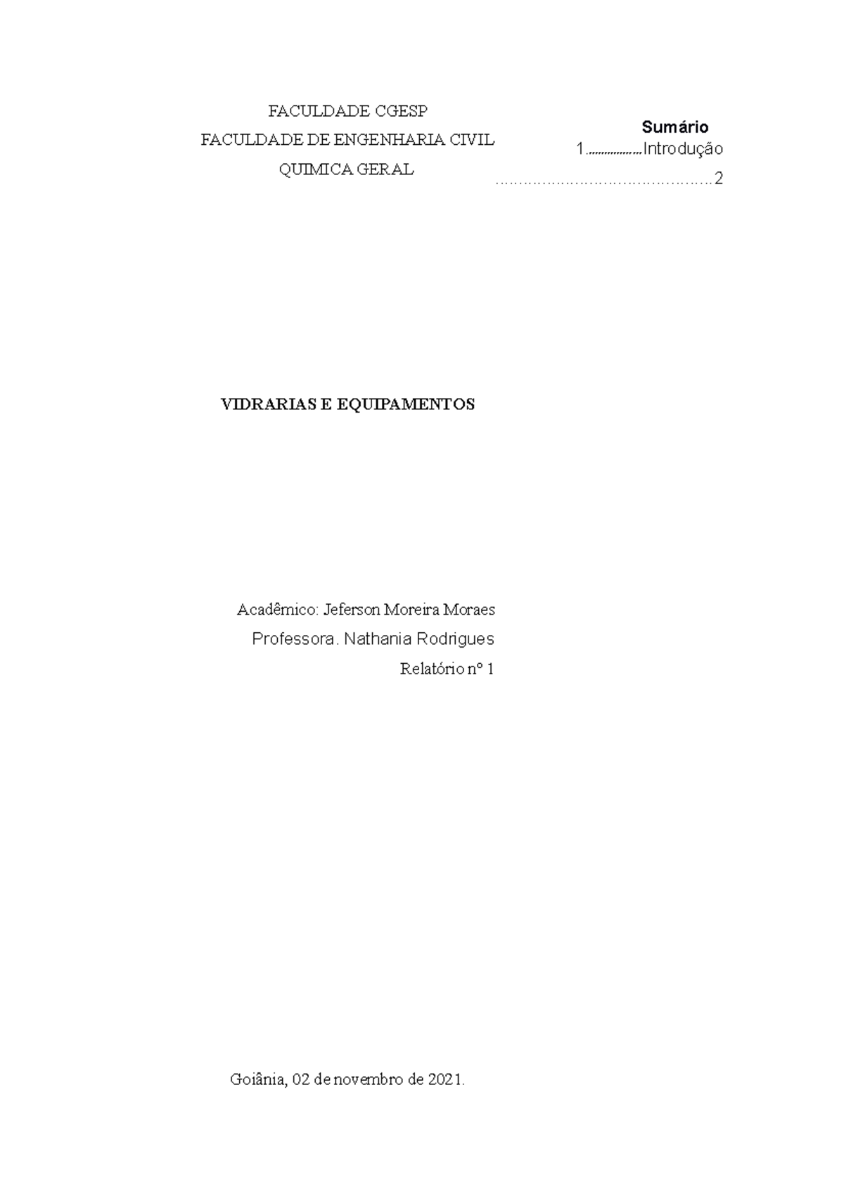 Relatório 2 - Sumário ................. Introdução