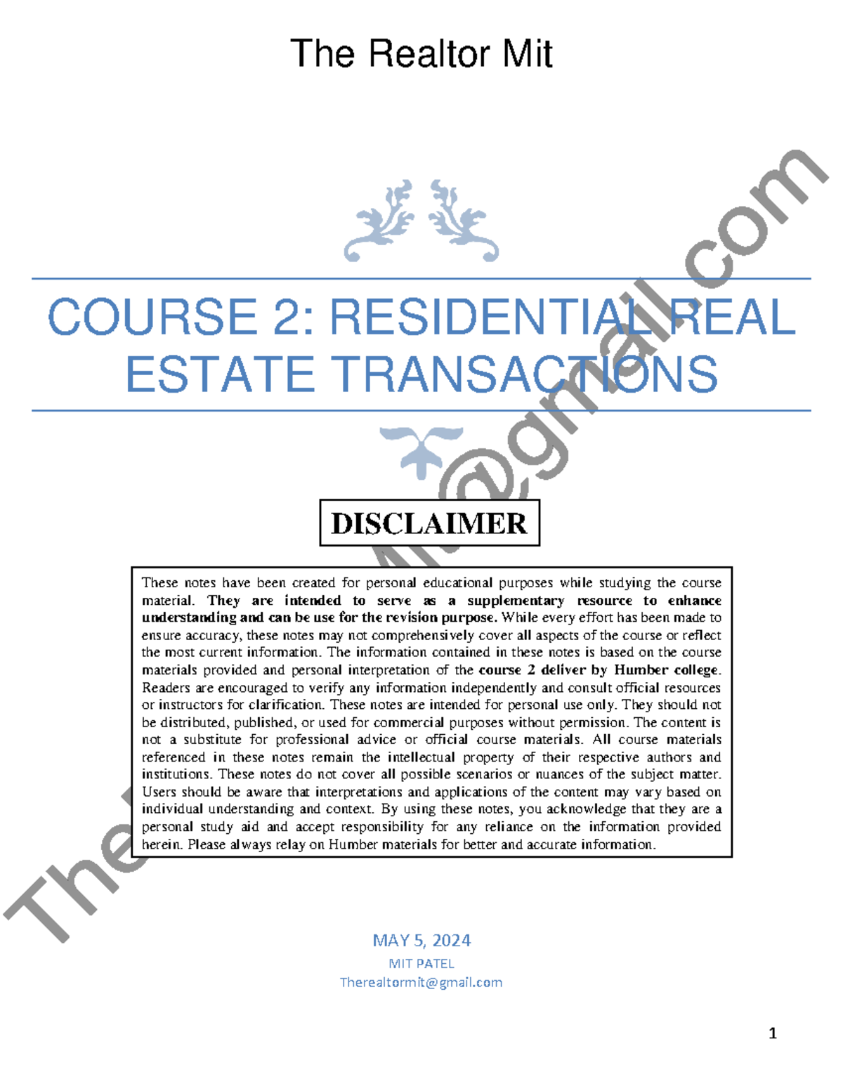 C2 Trial - uil - COURSE 2: RESIDENTIAL REAL ESTATE TRANSACTIONS MAY 5 ...